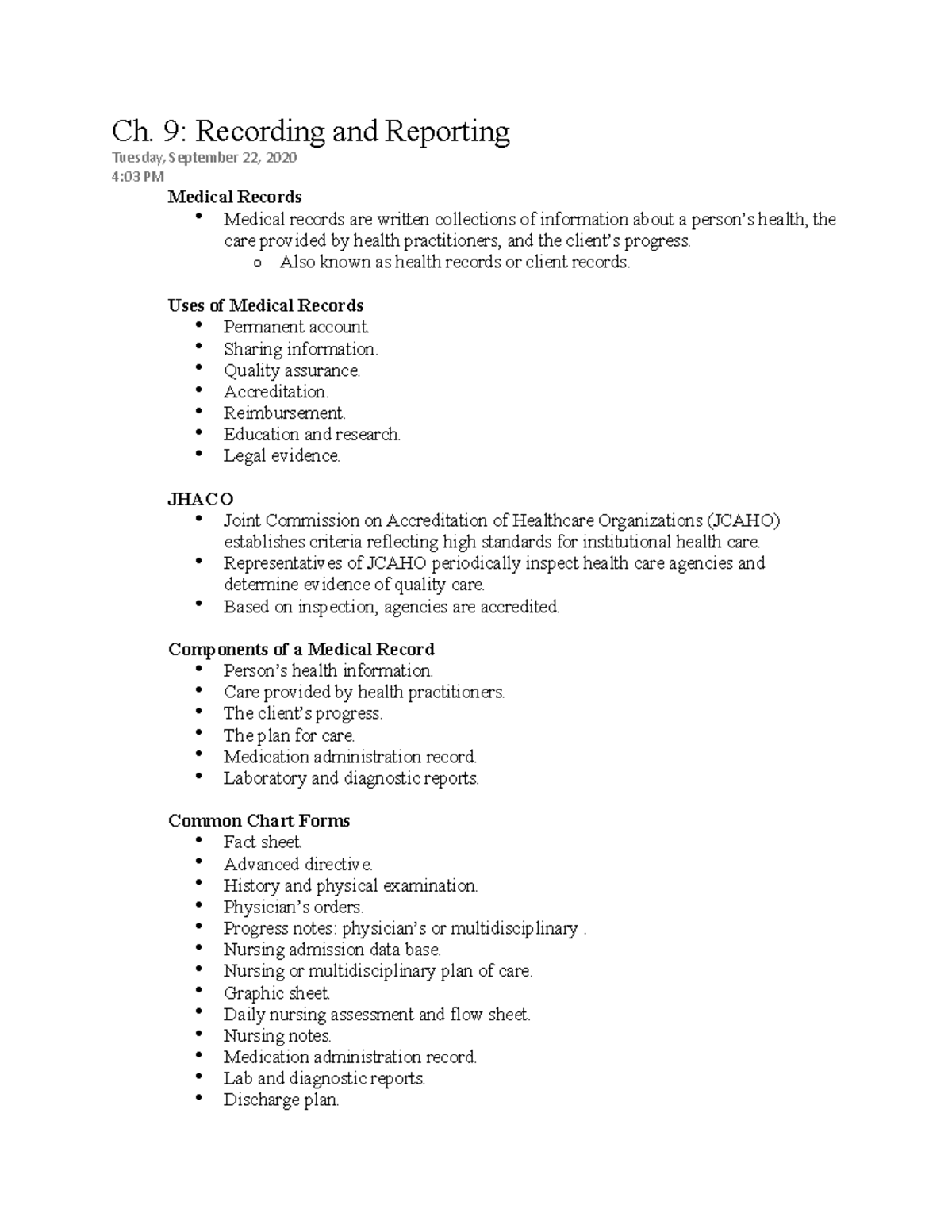 Recording and Reporting - Ch. 9: Recording and Reporting Tuesday ...