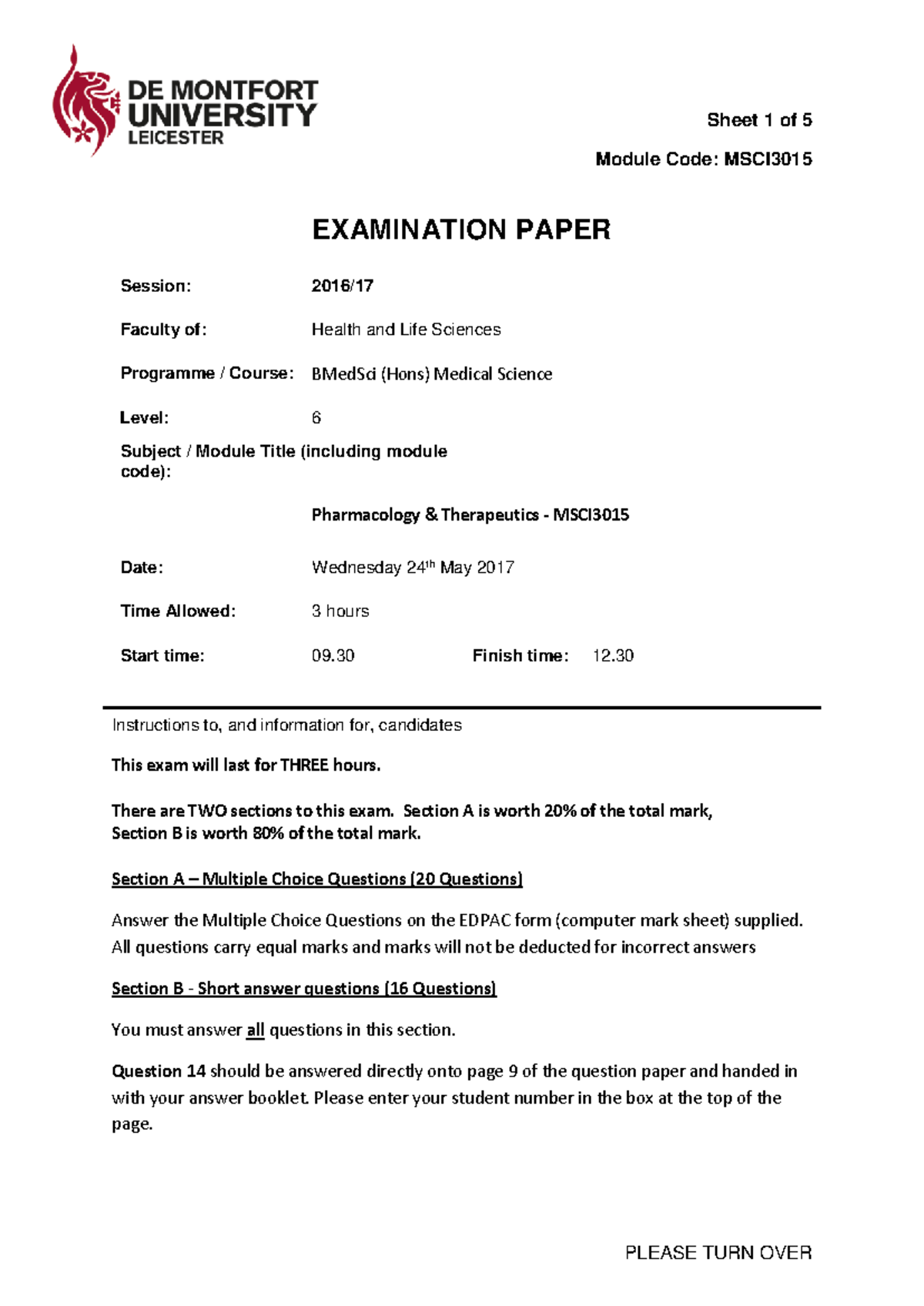 MSCI3015 Exam 2017 - Warning: TT: undefined function: 32 Module Code: MSCI EXAMINATION PAPER ...