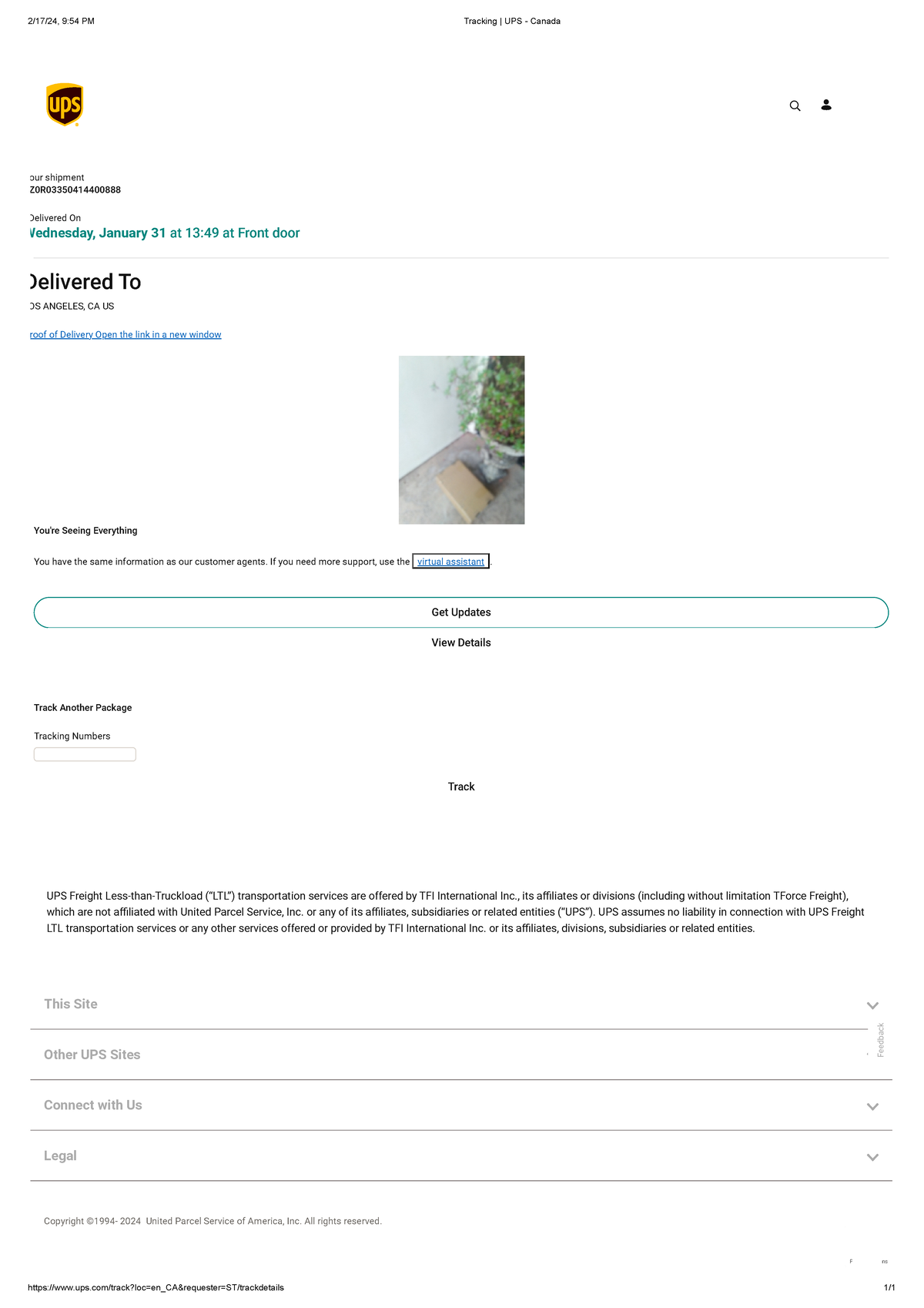 Tracking UPS - Canada - UPS academic summary - 2/17/24, 9:54 PM ...