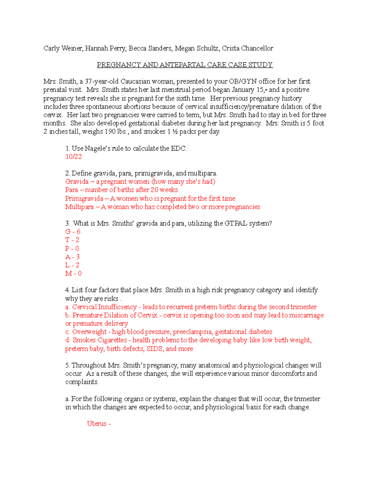 Pregnancy AND Antepartal CARE CASE Study - Carly Weiner, Hannah Perry ...