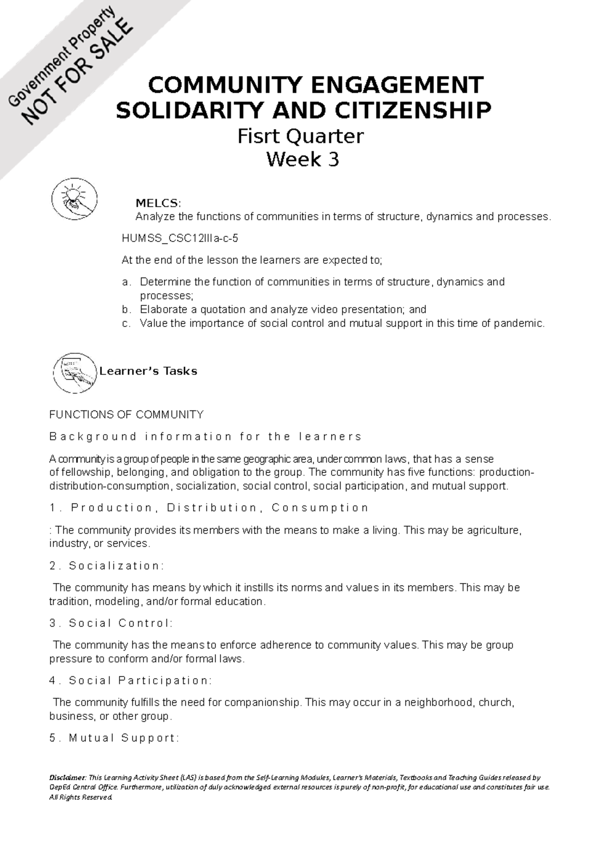 CESC Week 3 - WEEK 3 - COMMUNITY ENGAGEMENT SOLIDARITY AND CITIZENSHIP ...