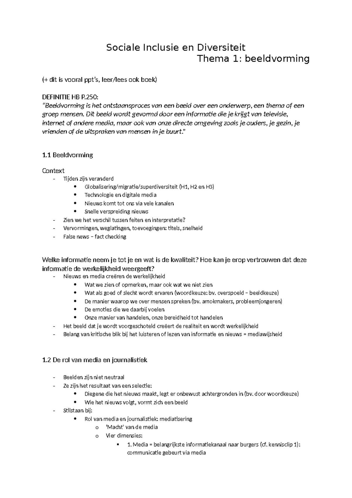 Sociale Inclusie en Diversiteit - Dit beeld wordt gevormd door een informatie die je krijgt van ...