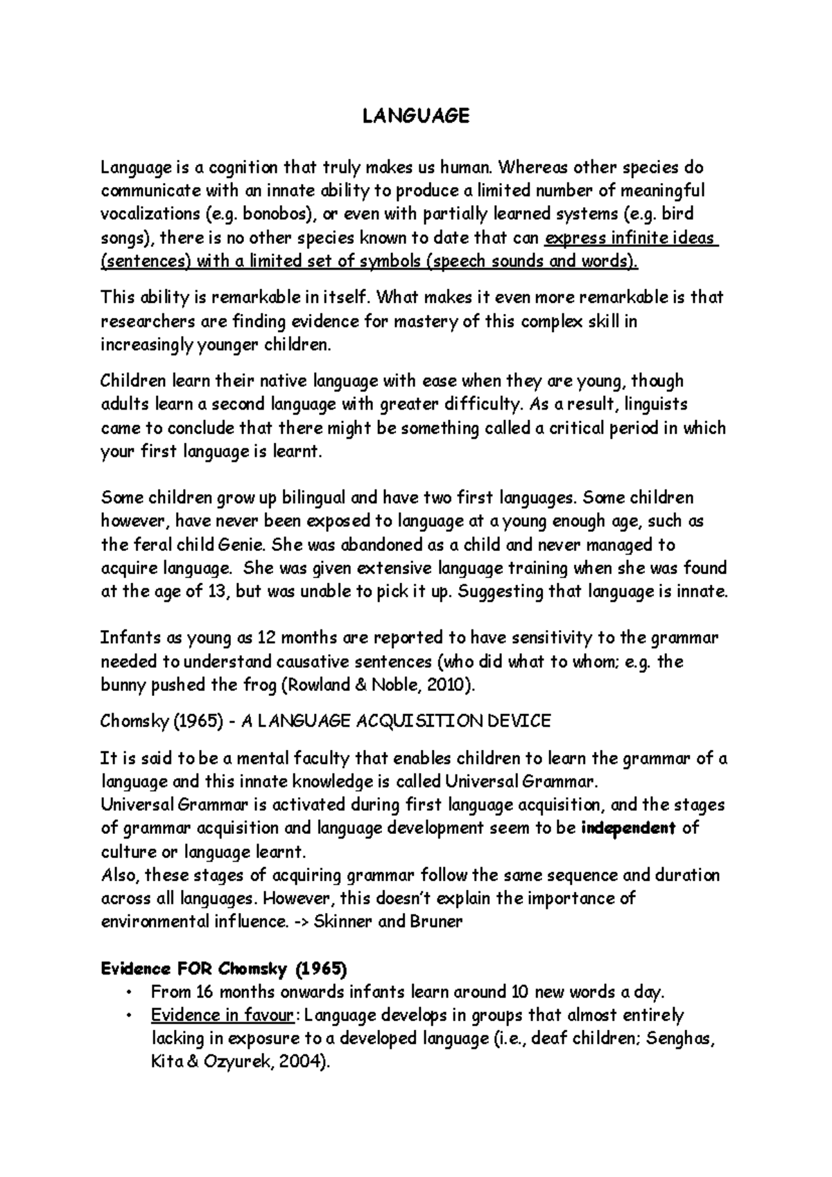 EXAM - Language - LANGUAGE Language is a cognition that truly makes us ...