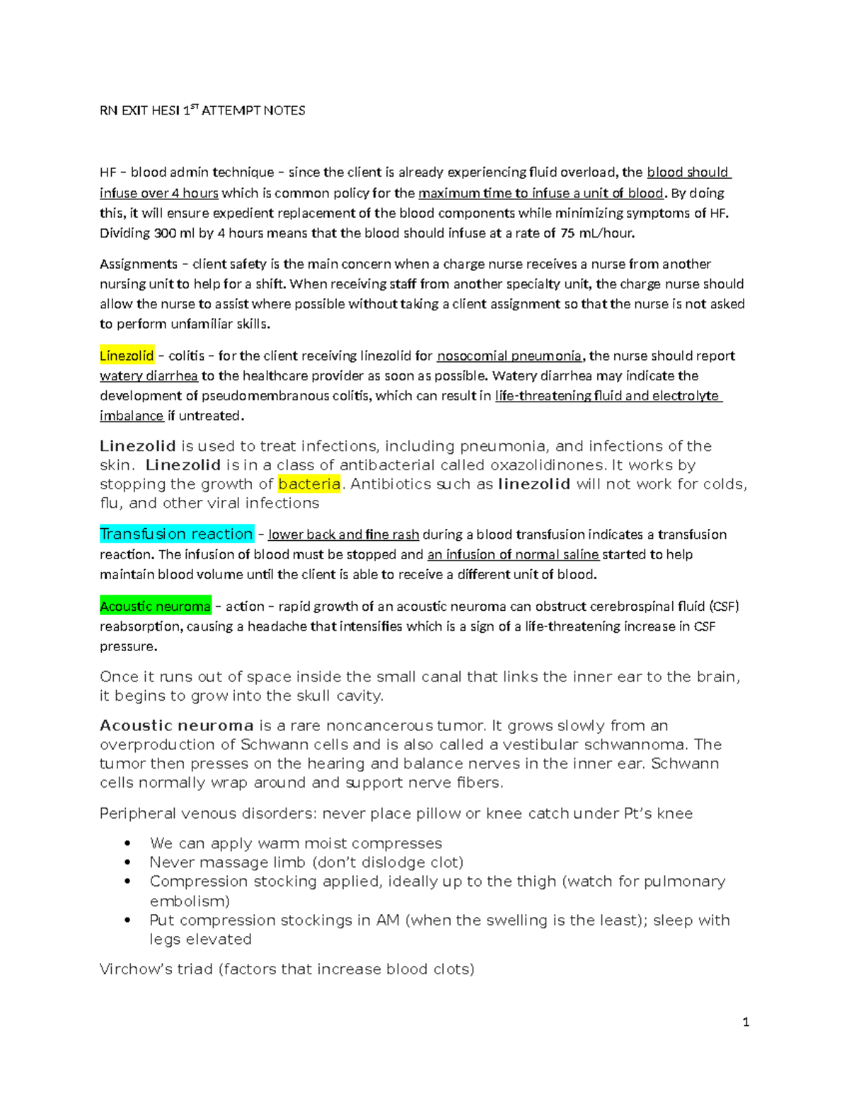 HESI EXIT EXAM Second Attempt Notes - RN EXIT HESI 1ST ATTEMPT NOTES HF ...