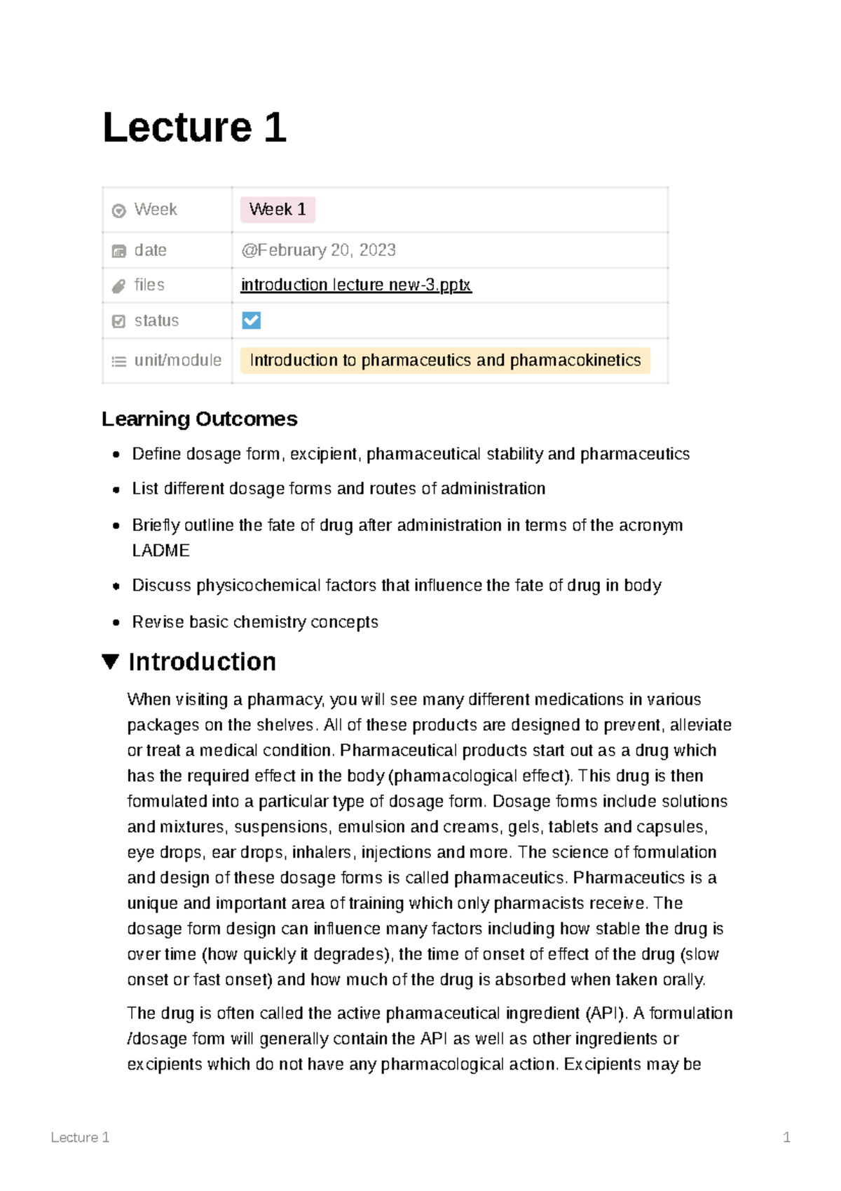 PHAR1201 - Lecture 1 - Lecture 1 Week Week 1 date files introduction ...