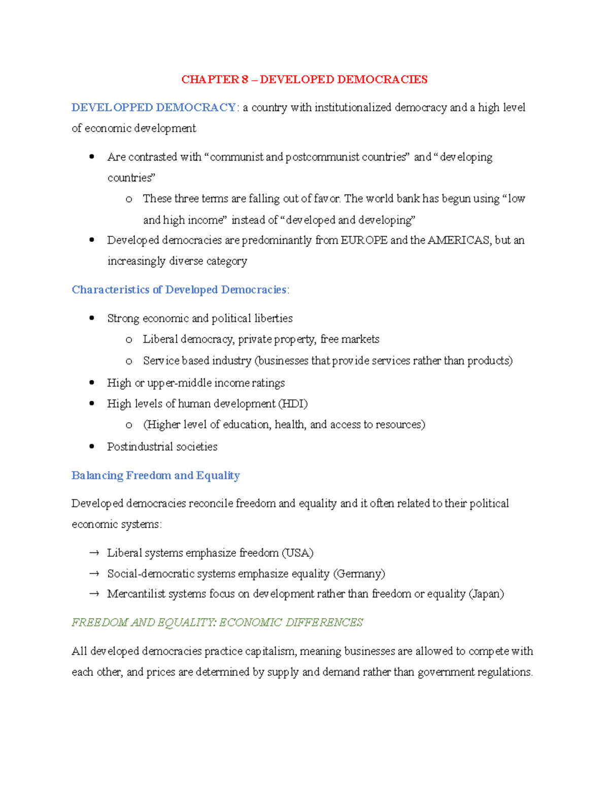 Chapter 8 – Developed Democracies - CHAPTER 8 – DEVELOPED DEMOCRACIES ...