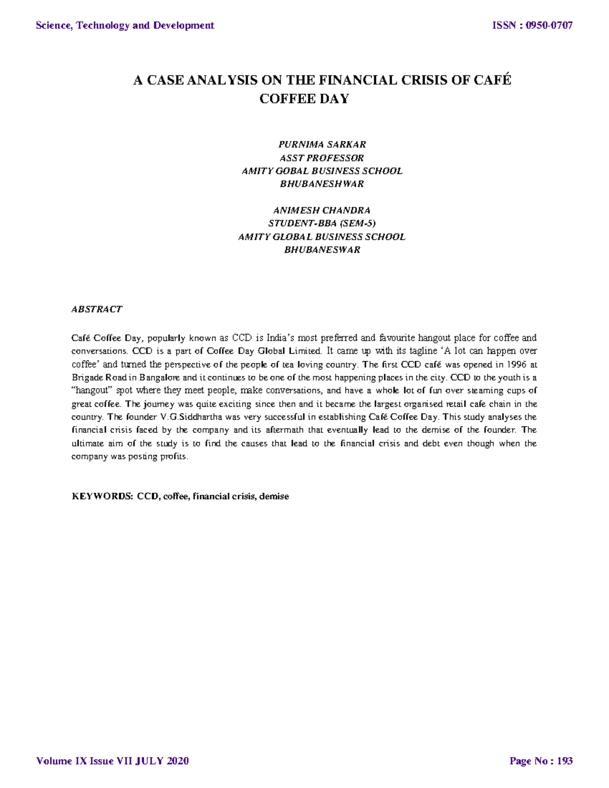 19-july2020 - Vbcv - A CASE ANALYSIS ON THE FINANCIAL CRISIS OF CAFÉ ...