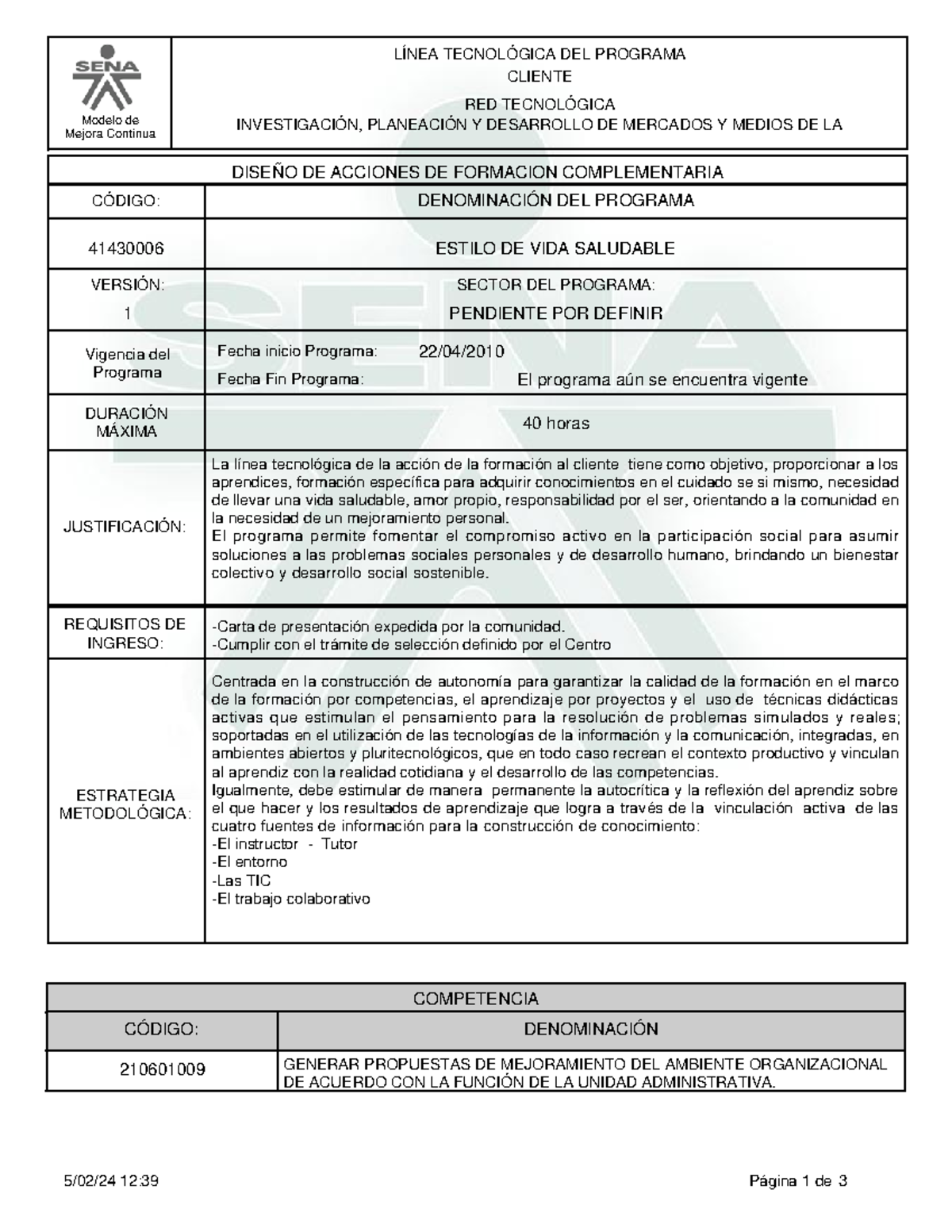 Informe Programa de Formaci n Complementaria(11) - LÍNEA TECNOLÓGICA DEL PROGRAMA CLIENTE Modelo ...