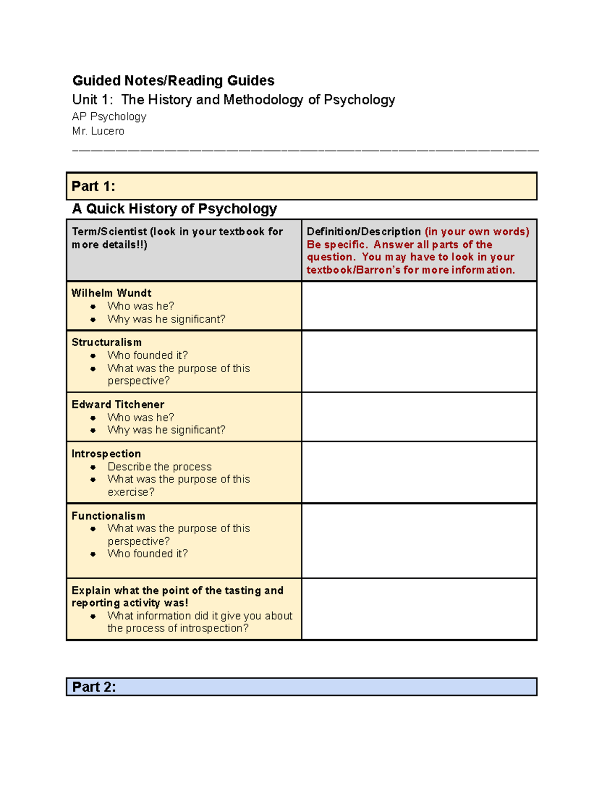 Reading Guide Unit 1 Updated - Guided Notes/Reading Guides Unit 1: The ...