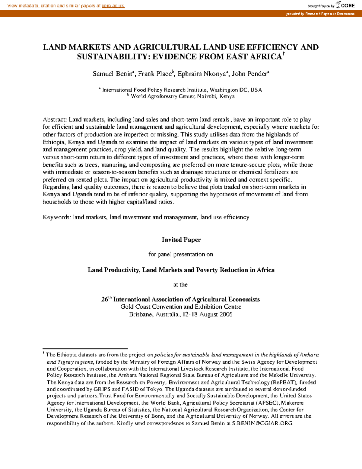 Land markets - for student information - LAND MARKETS AND AGRICULTURAL ...