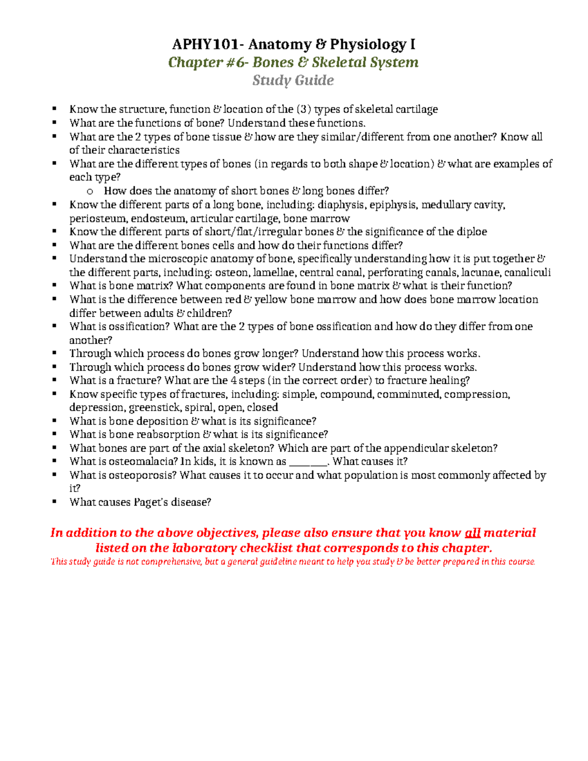 Chapter 6 Study Guide - APHY101- Anatomy & Physiology I Chapter #6 ...