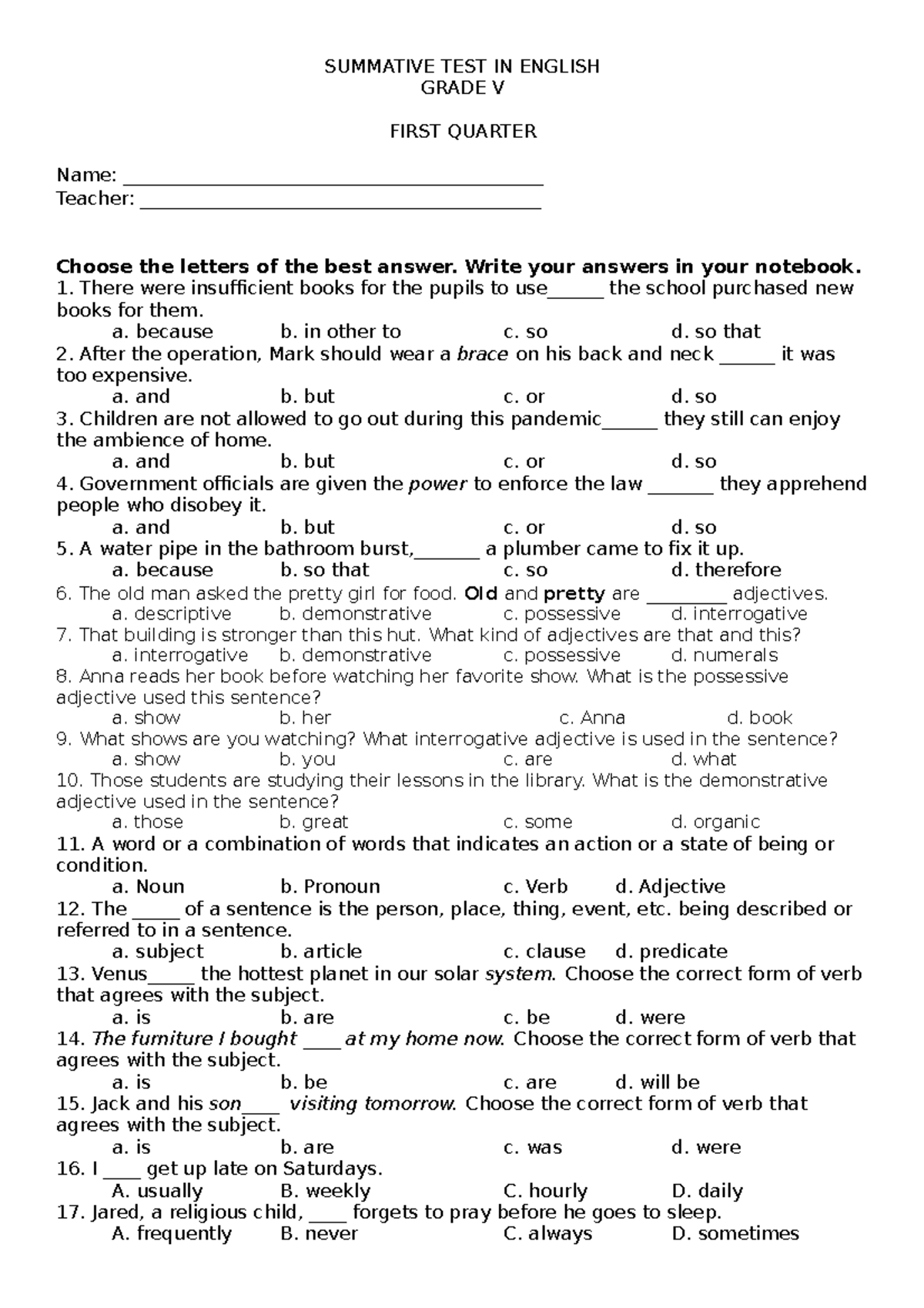 SIR WIL Summative-TEST-IN- English-2 - SUMMATIVE TEST IN ENGLISH GRADE ...