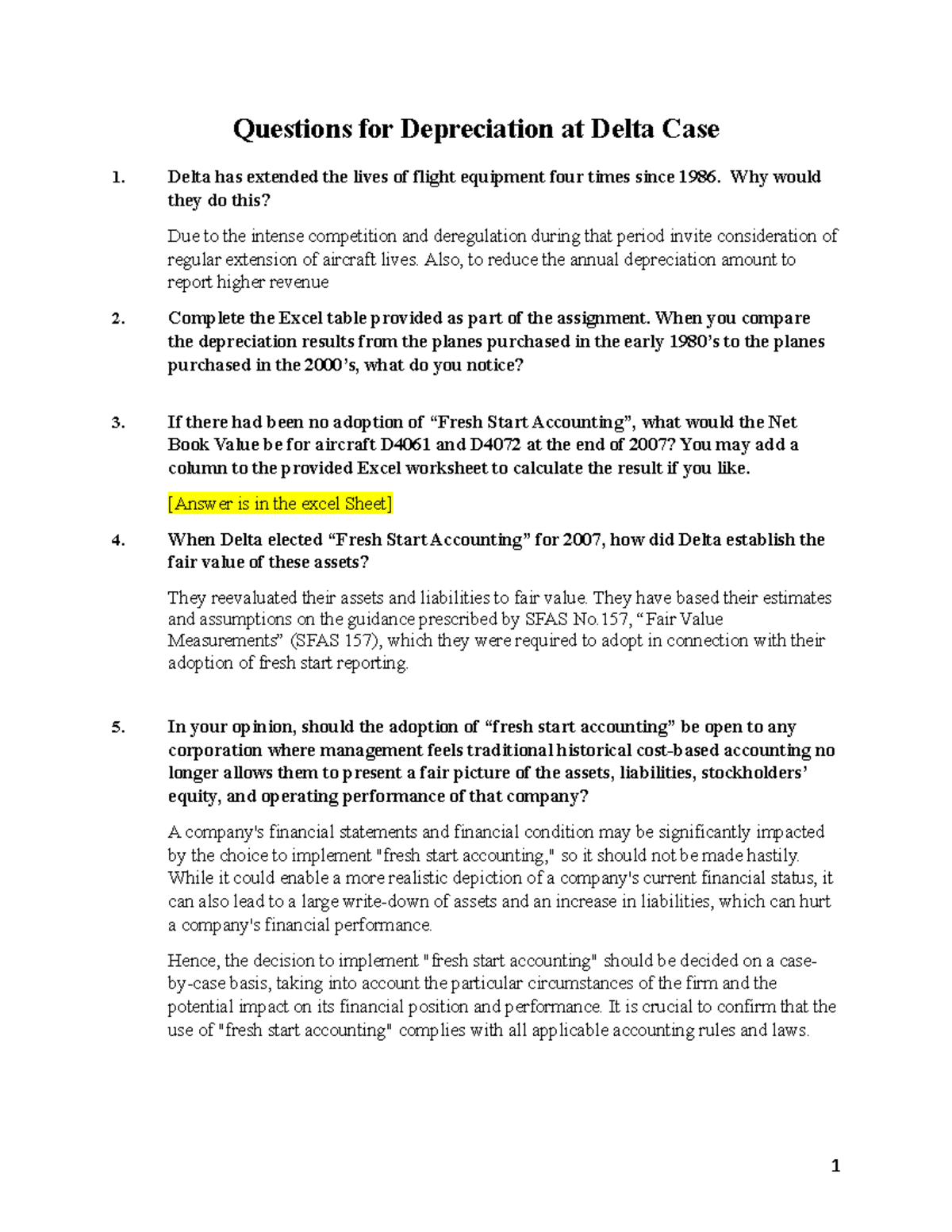 Depreciation at Delta Questions - Questions for Depreciation at Delta ...