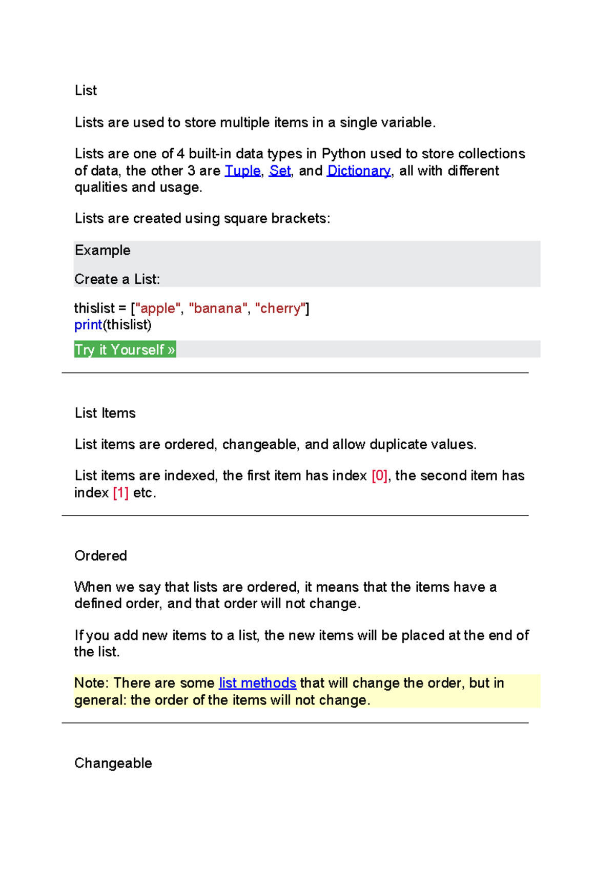 List - notes - List Lists are used to store multiple items in a single ...