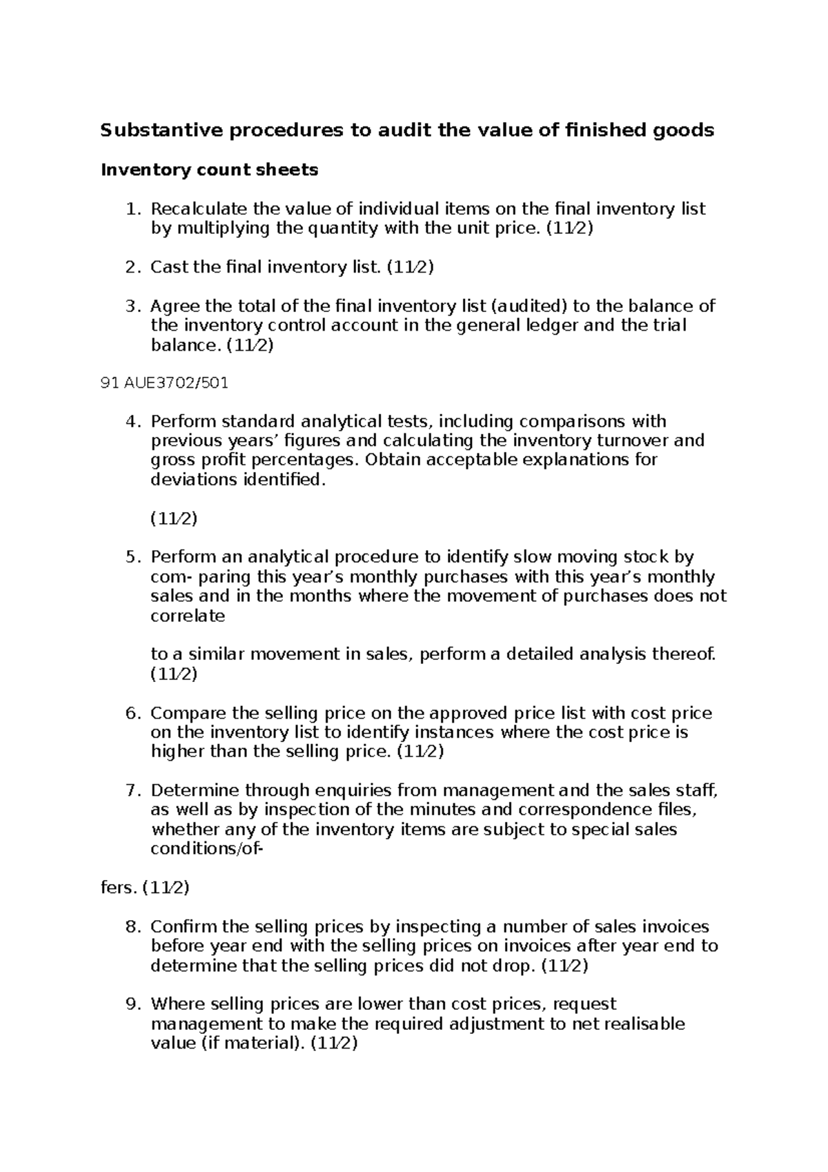 Substantive procedures inventory & payroll - Substantive procedures to ...