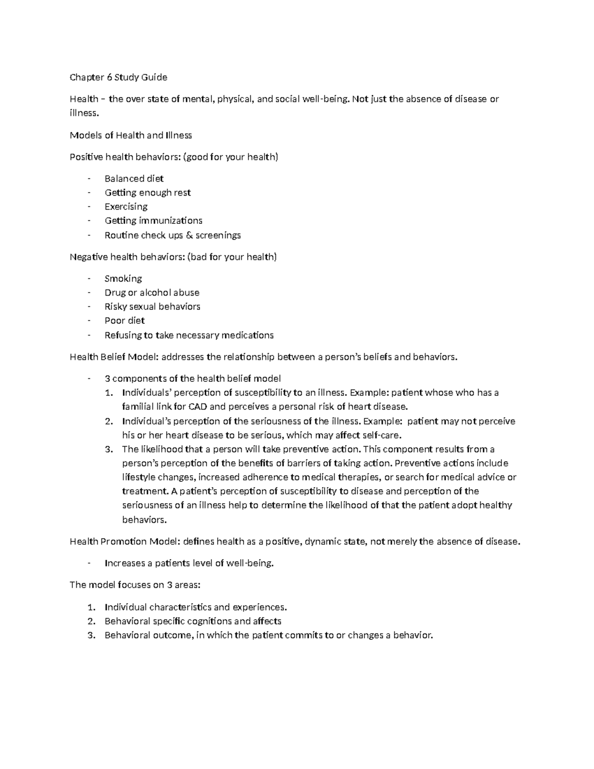 Chapter 6 Study Guide - Chapter 6 Study Guide Health – the over state ...