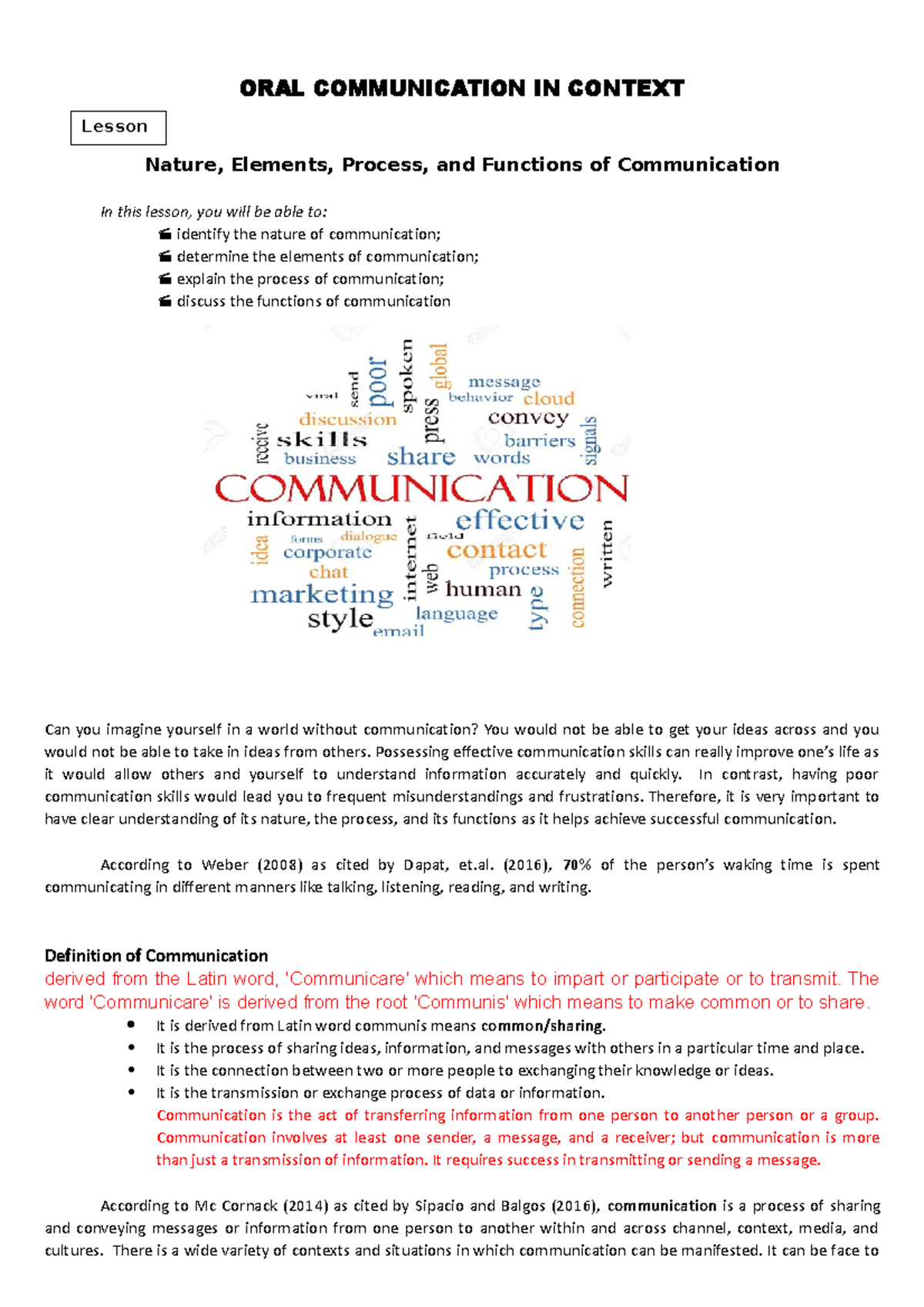 Lesson 1 - Nature, Elements, Process, and Functions of Communication ...