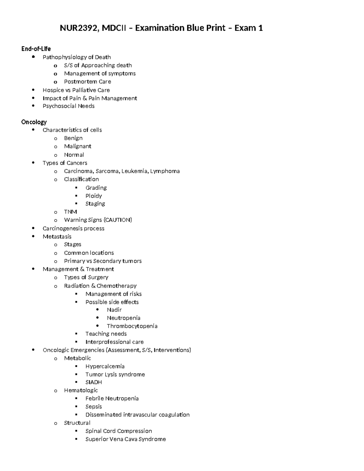 Exam 1 Blueprint - NUR2392, MDCII – Examination Blue Print – Exam 1 End ...