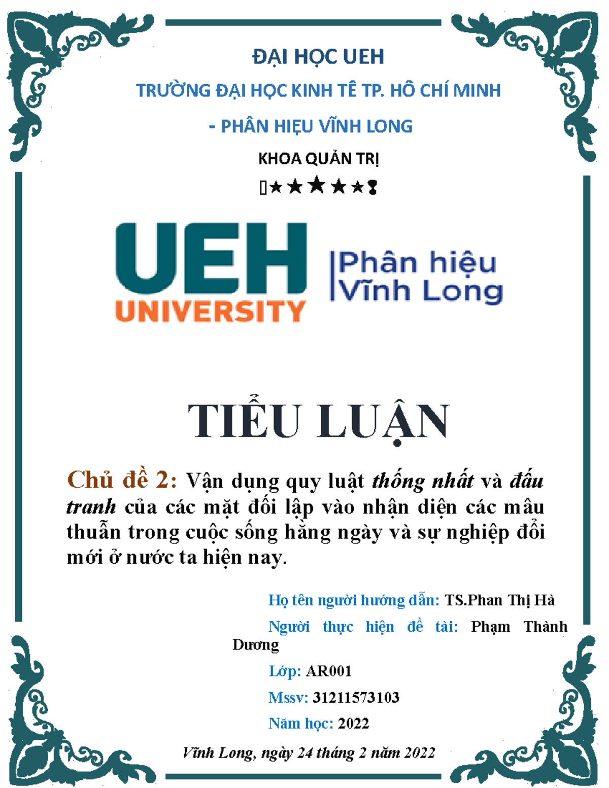 ĐẠI HỌC UEH - Copy - tiểu luận - Đ I H C UEHẠỌ TR NG Đ I H C KINH TẾẾ TP. HỒỒ CHÍ MINHƯỜẠỌ ...