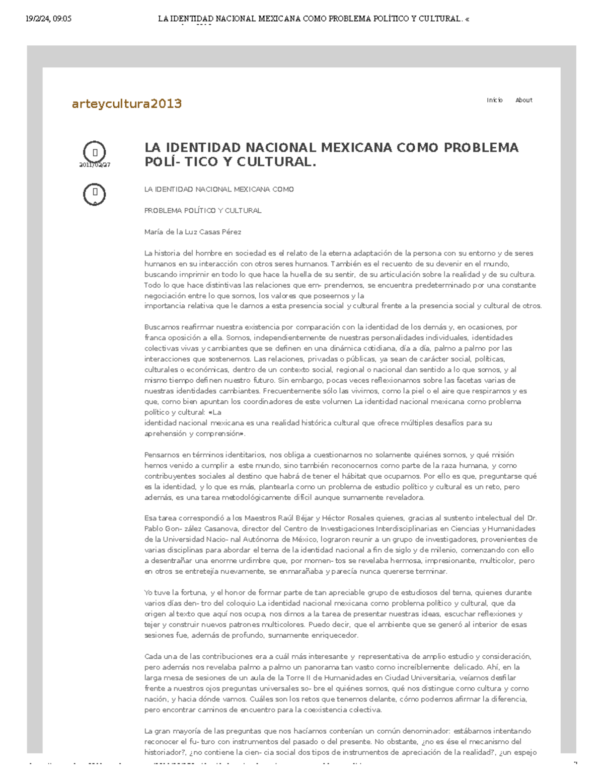 LA Identidad Nacional Mexicana COMO Problema POLÍTICO Y Cultural ...