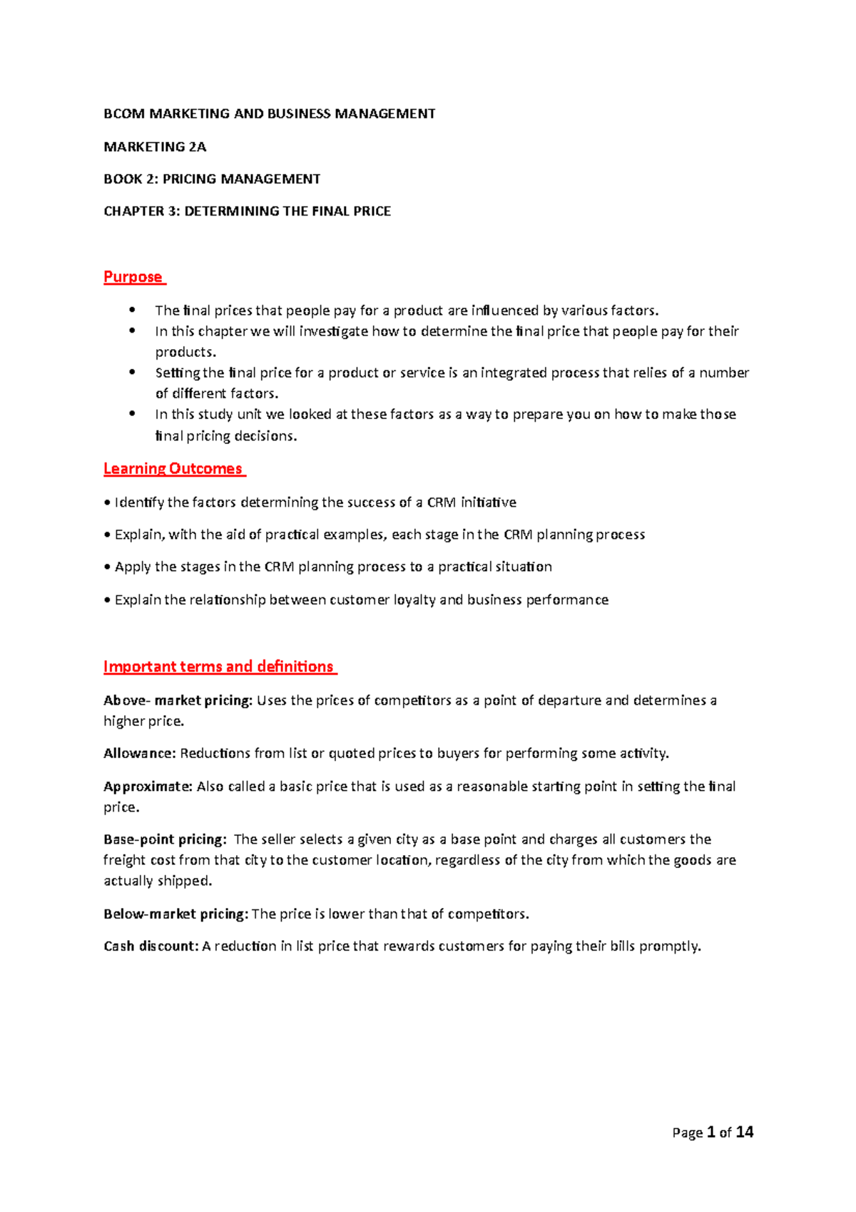 Determining The Final Price - BCOM MARKETING AND BUSINESS MANAGEMENT MARKETING 2A BOOK 2 ...