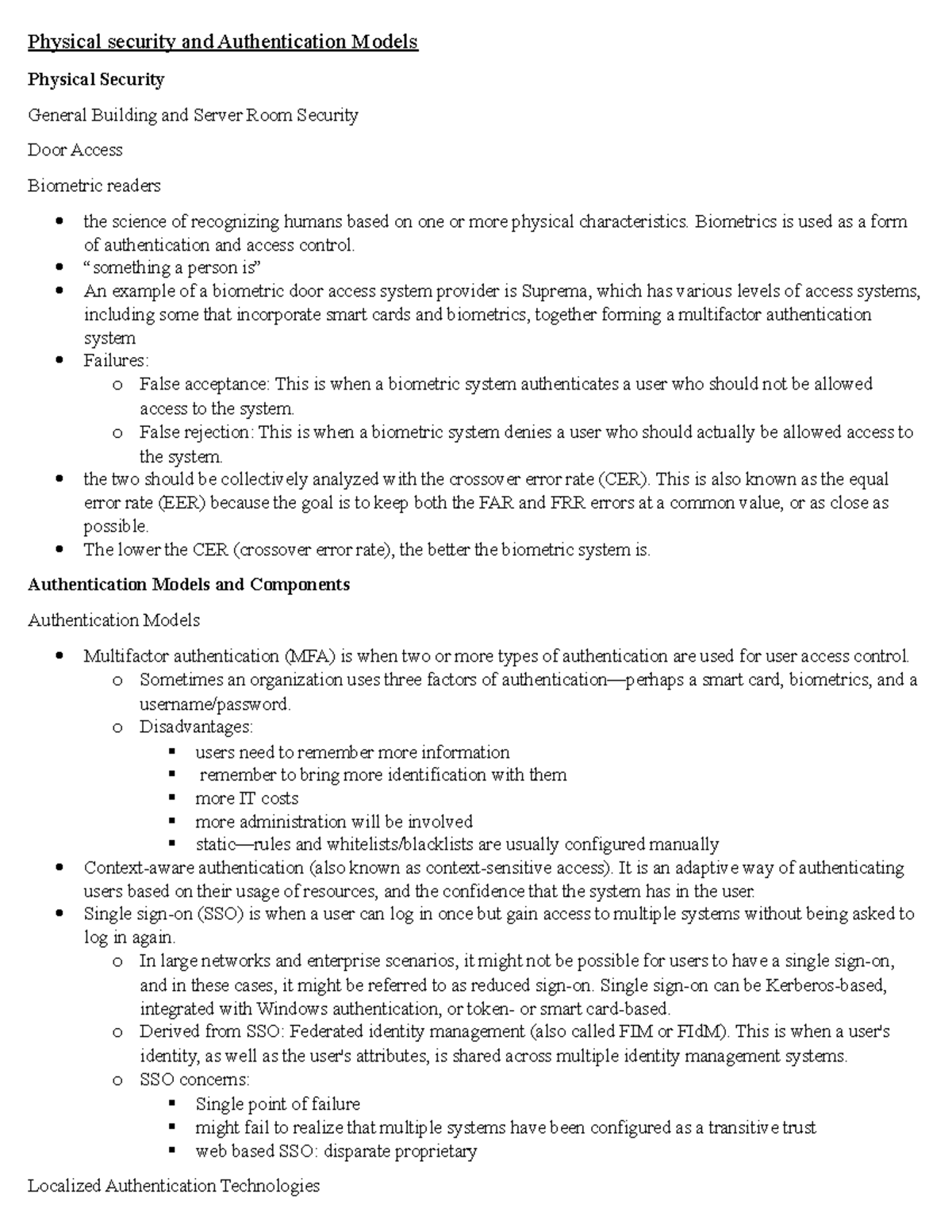 Physical security and Authentication Models - Biometrics is used as a ...