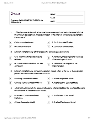Chapter 1 Curriculum Essentials - Chapter 1: CURRICULUM ESSENTIALS 15 Questions NAME : CLASS ...