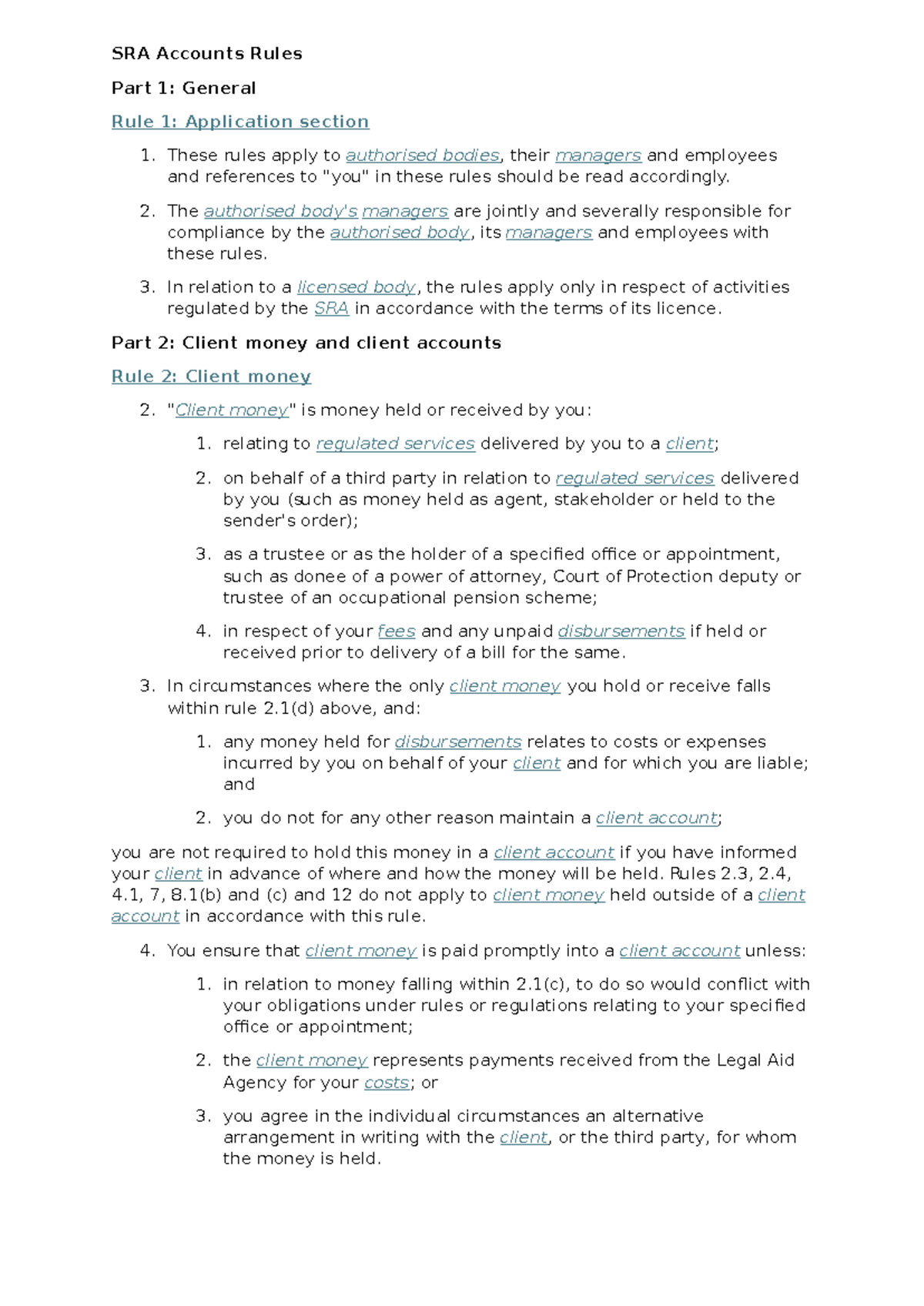 Solicitors accounts rules - SRA Accounts Rules Part 1: General Rule 1 ...