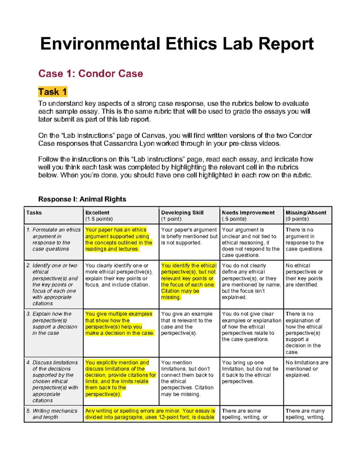 Final Environmental Ethics Lab Report Template Fall22-1 - Environmental ...