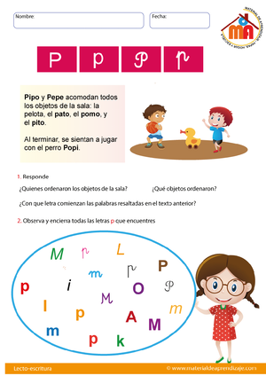 Fichas DEL Fonema P - actividades - MATERIAL Nombre: Fecha: I 1 P p P p ...