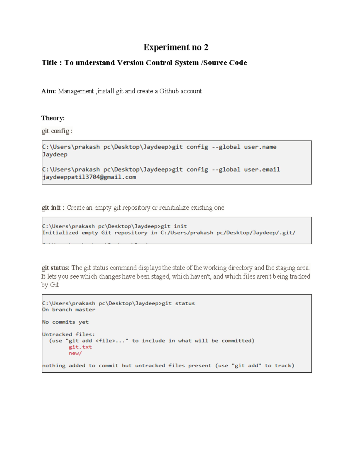 Exp2devops - Devops - Experiment no 2 Title : To understand Version Control System /Source Code ...