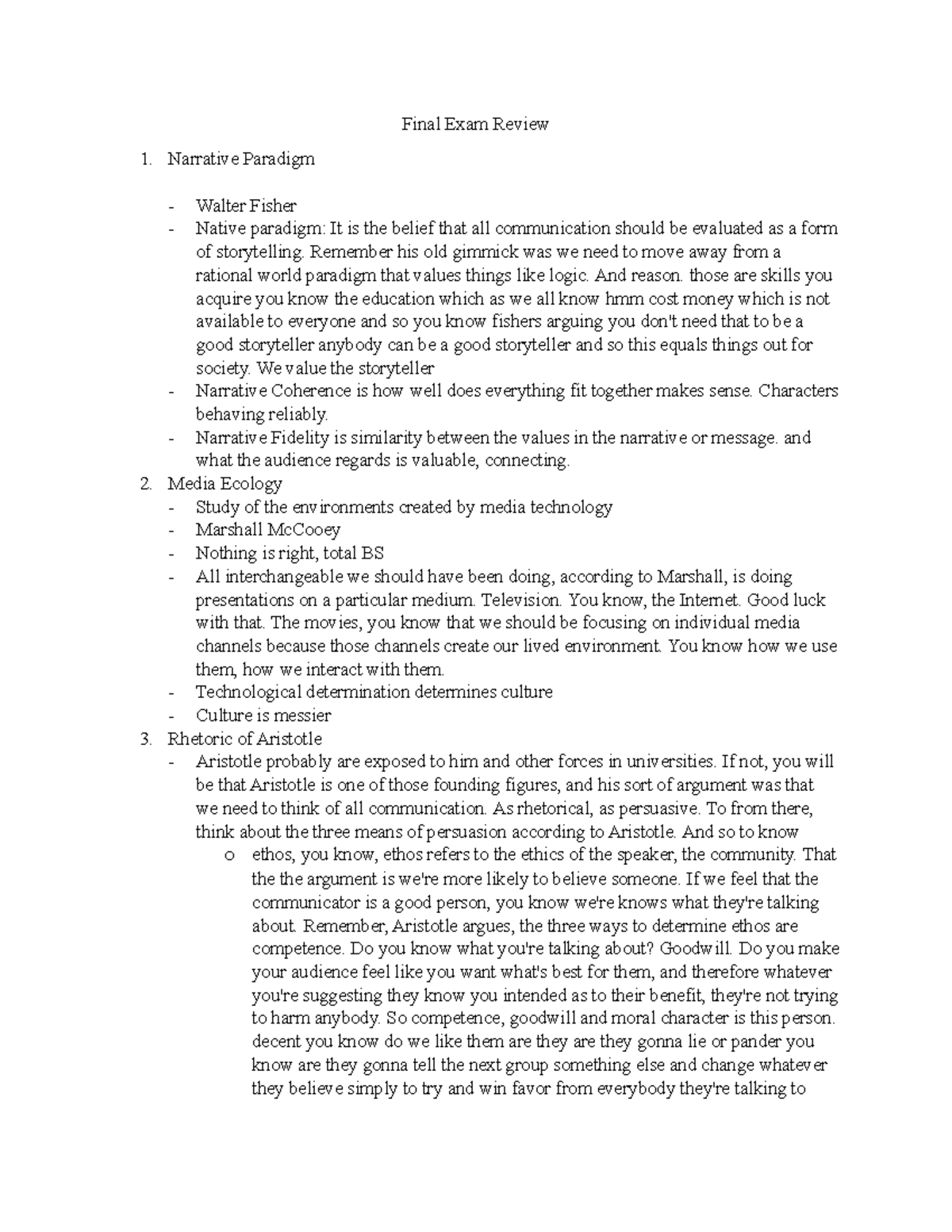 COMM Review - Final Exam Review Narrative Paradigm Walter Fisher Native ...