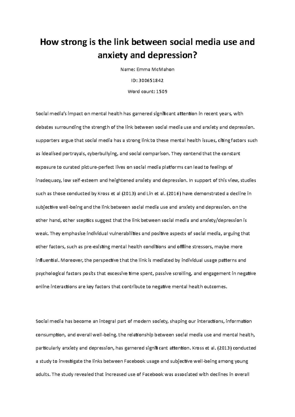 Assessment 3 for writ 101 - How strong is the link between social media ...