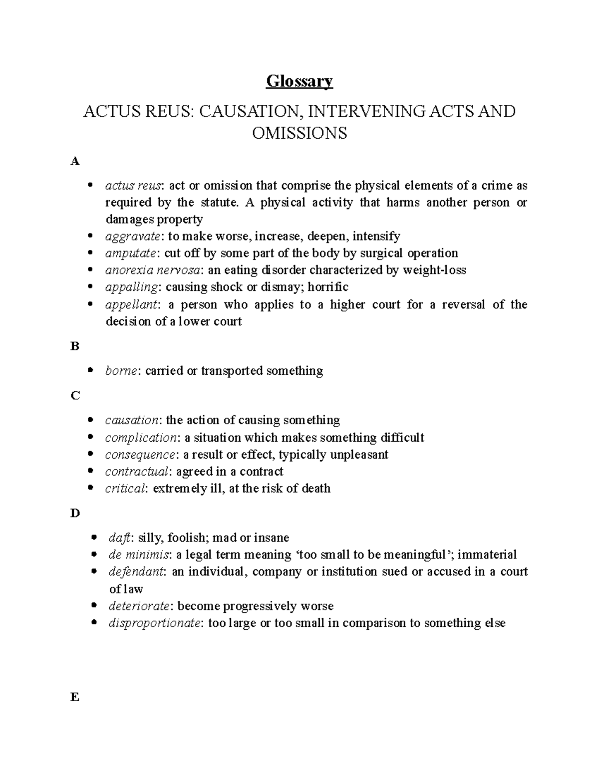 Glossary-Causation - Causation - Glossary ACTUS REUS: CAUSATION ...