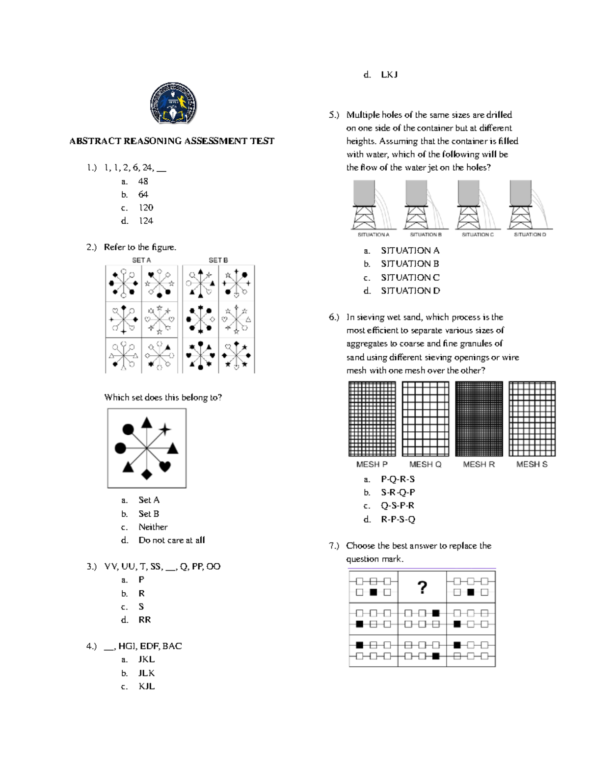 Abstract Reasoning (Assessment Test) - ABSTRACT REASONING ASSESSMENT ...