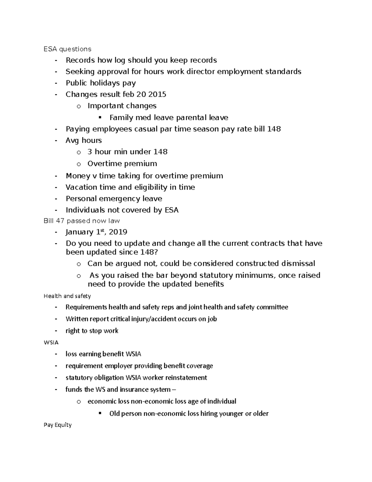 Employment Law Final Review 2 - ESA questions Records how log should ...
