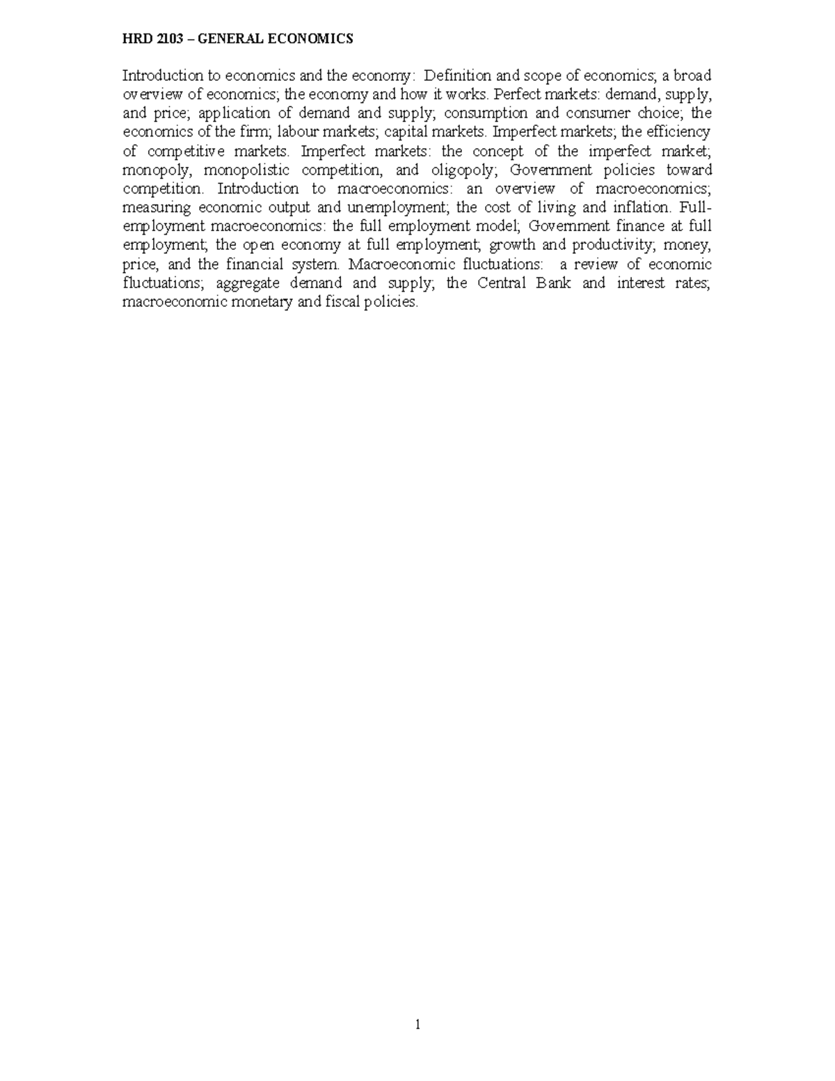 Gen economics - notes - HRD 2103 – GENERAL ECONOMICS Introduction to ...