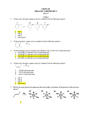 Chapter 7 Homework - CH235-2E ORGANIC CHEMISTRY I Quiz 7 GENEARL ...