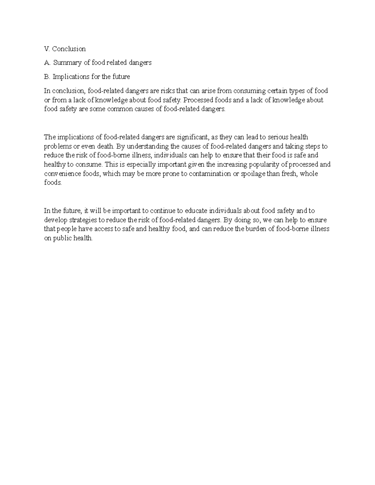 Food-related dangers 5 - V. Conclusion A. Summary of food related ...