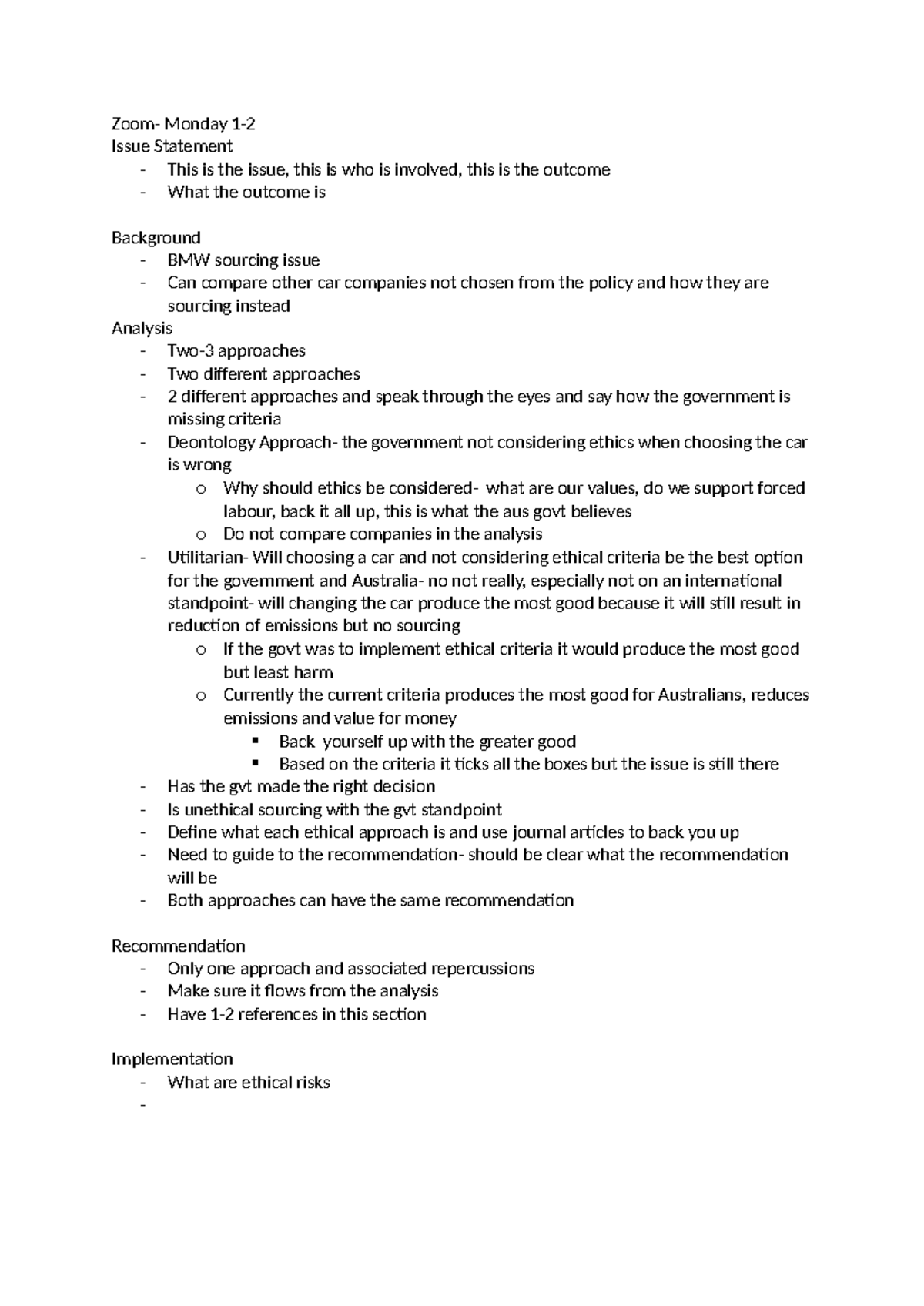 BSB250 Week 4 Tutorial - Zoom- Monday 1- Issue Statement - This is the ...