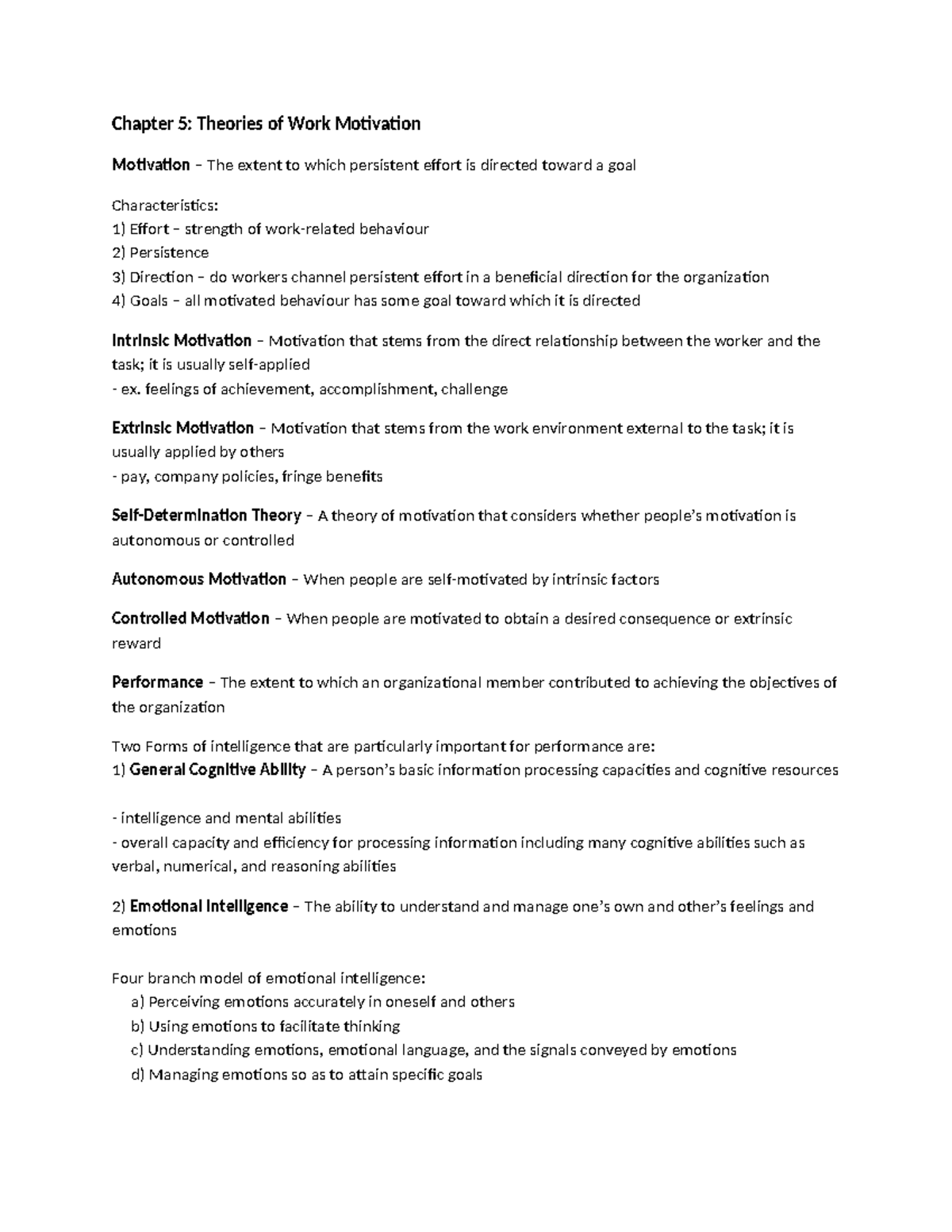Chapter 5 Textbook - Notes for Exam - Chapter 5: Theories of Work ...