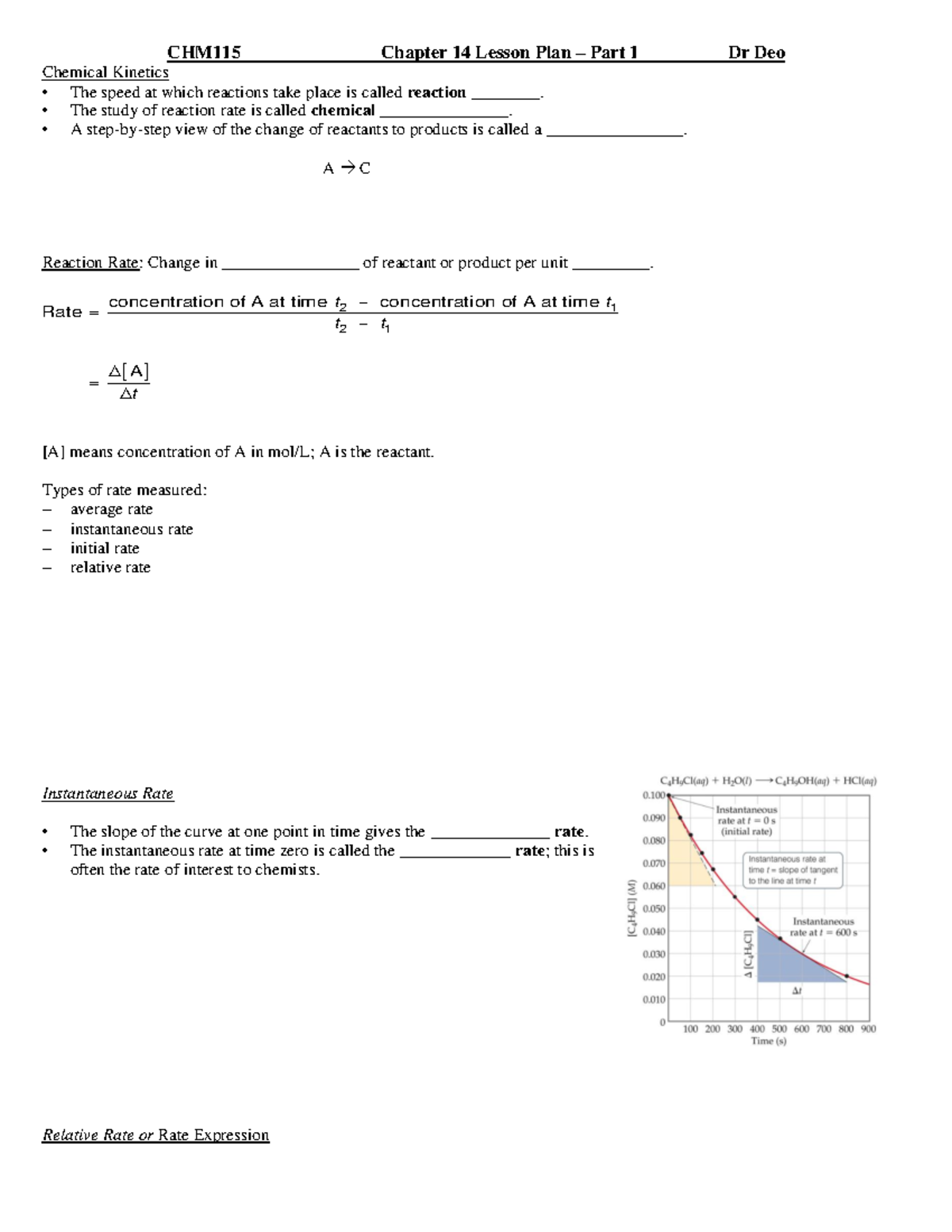 Chem 14 - notes - CHM115 Chapter 14 Lesson Plan – Part 1 Dr Deo ...
