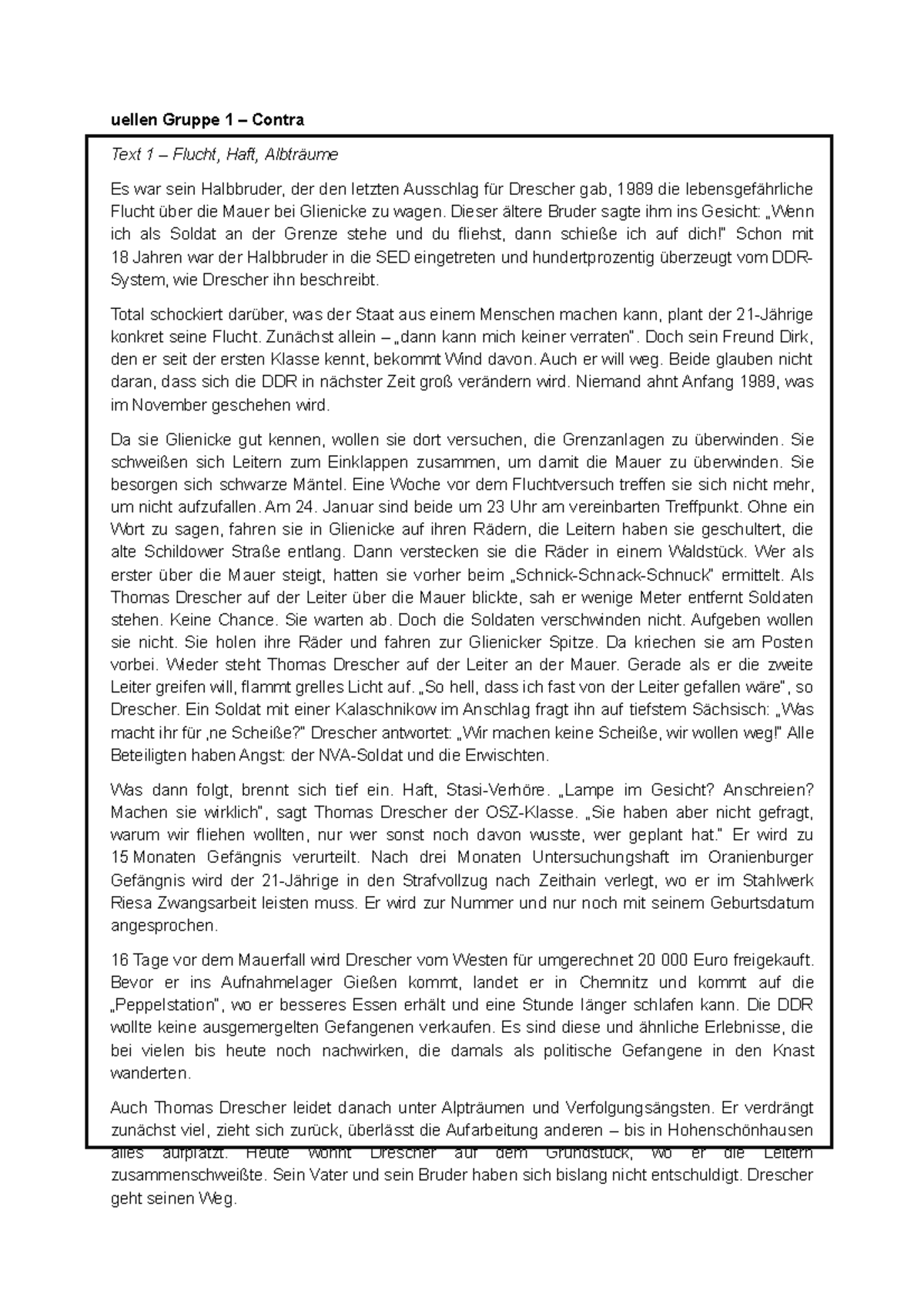 Flucht aus der DDR - Abiturjahrgang 2018 - uellen Gruppe 1 – Contra ...