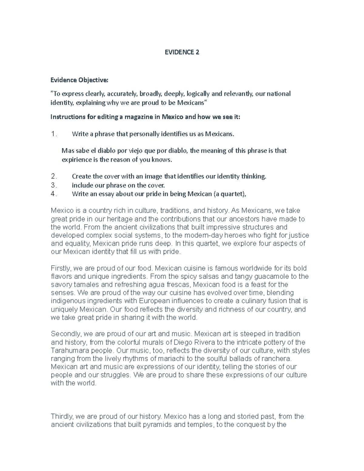 Evidence 2 - EVIDENCE 2 Evidence Objective: "To express clearly ...