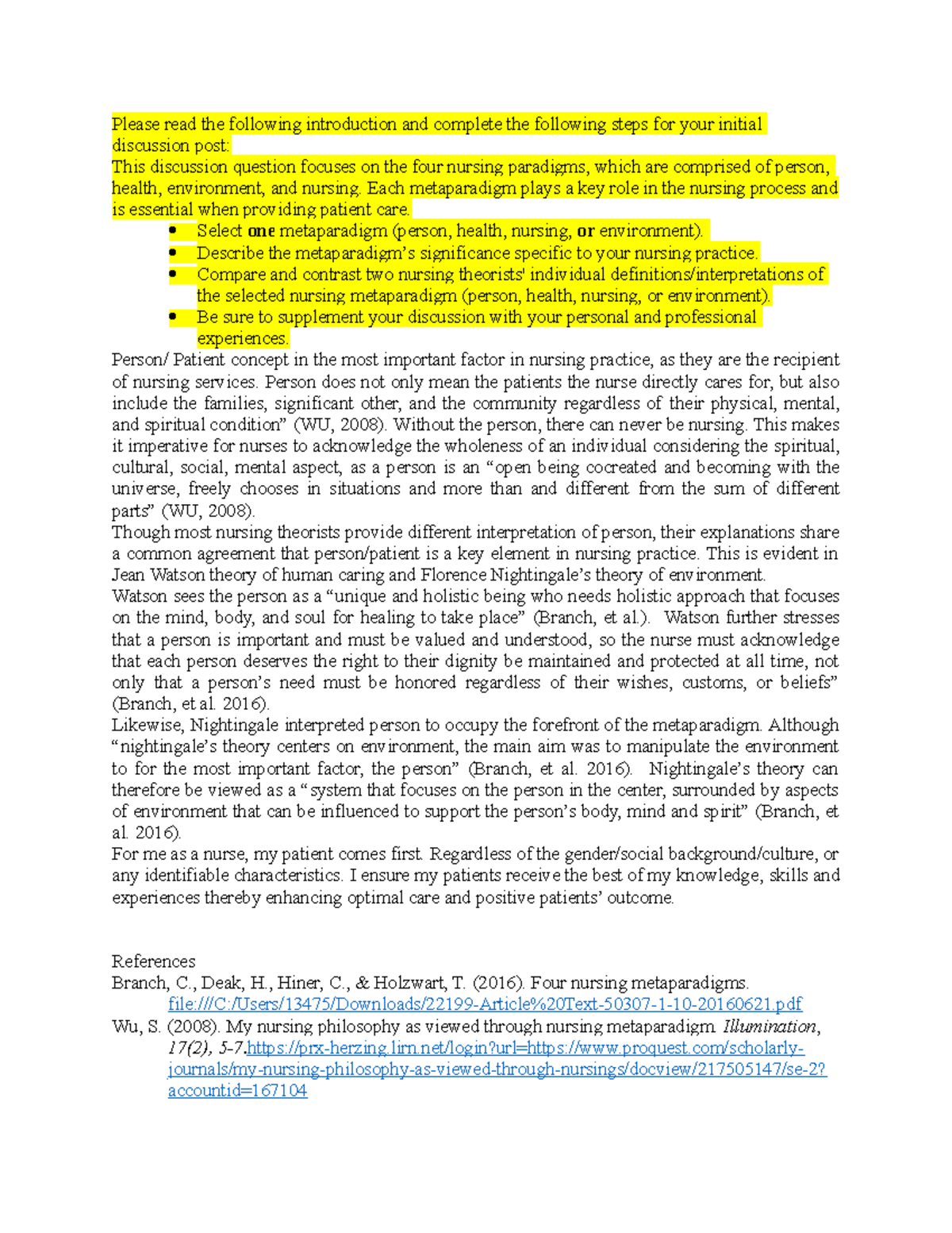 NU500 UNIT 2 DQ 2 Nursing Metaparadism - NU 500 - Studocu