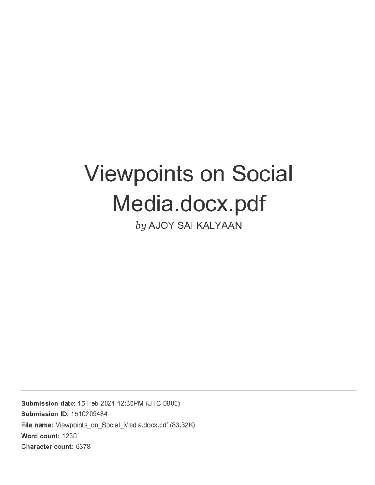 Viewpoints on Social Media - docx by AJOY SAI KALYAAN Submission date ...