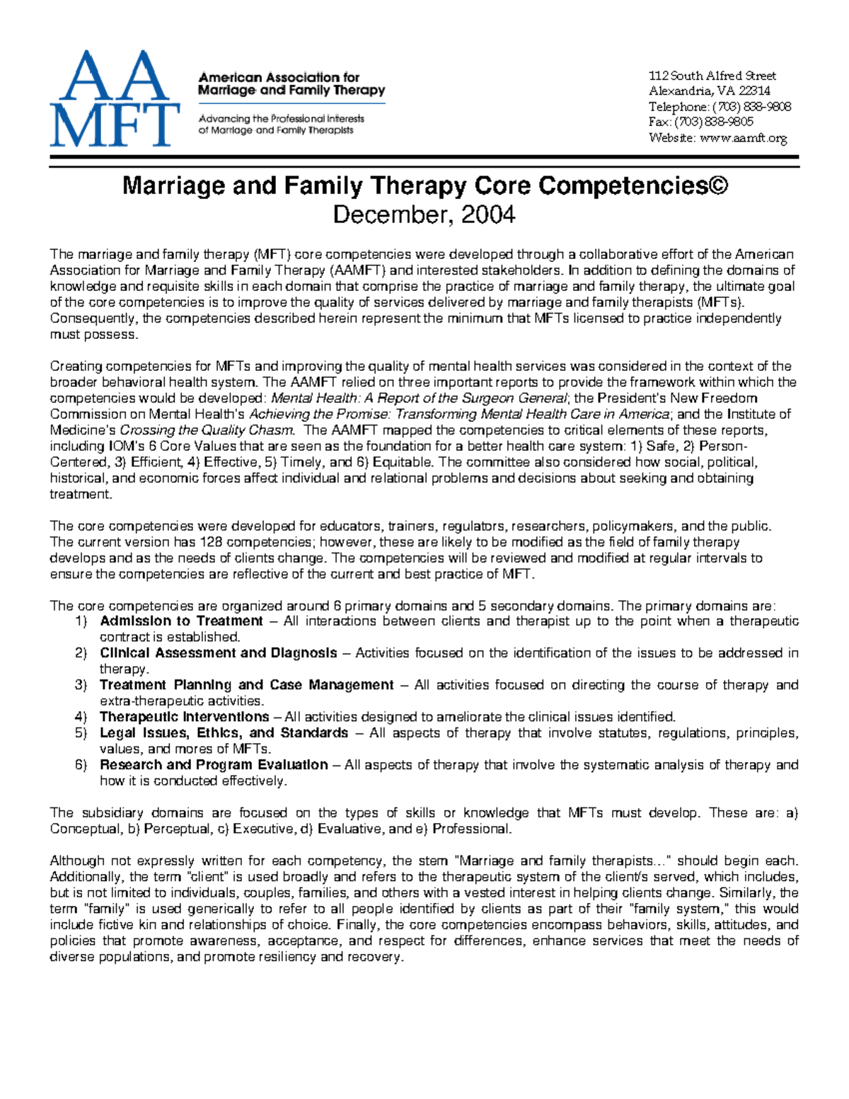 MFT Core Competencies (December 2004 ) - 112 South Alfred Street ...