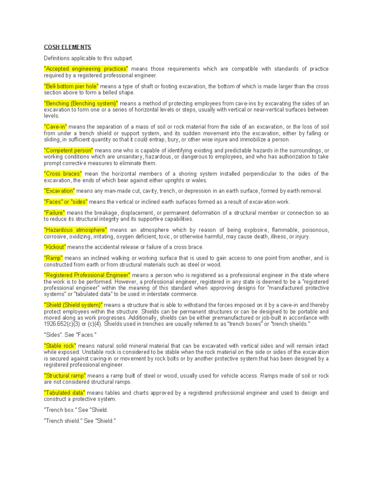 Cosh elements - COSH ELEMENTS Definitions applicable to this subpart ...