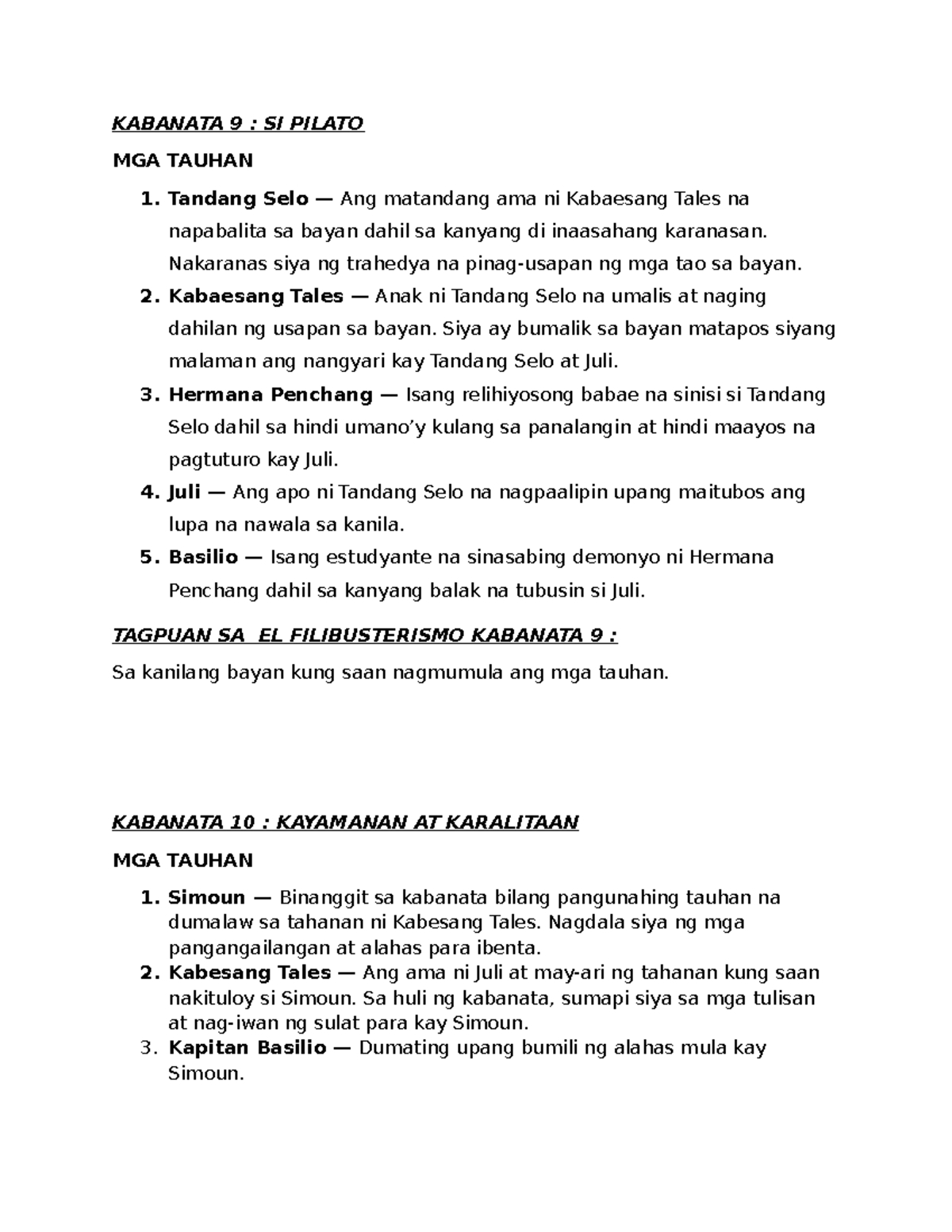 EL FELI (Kabanata 9-16) - KABANATA 9 : SI PILATO MGA TAUHAN Tandang ...