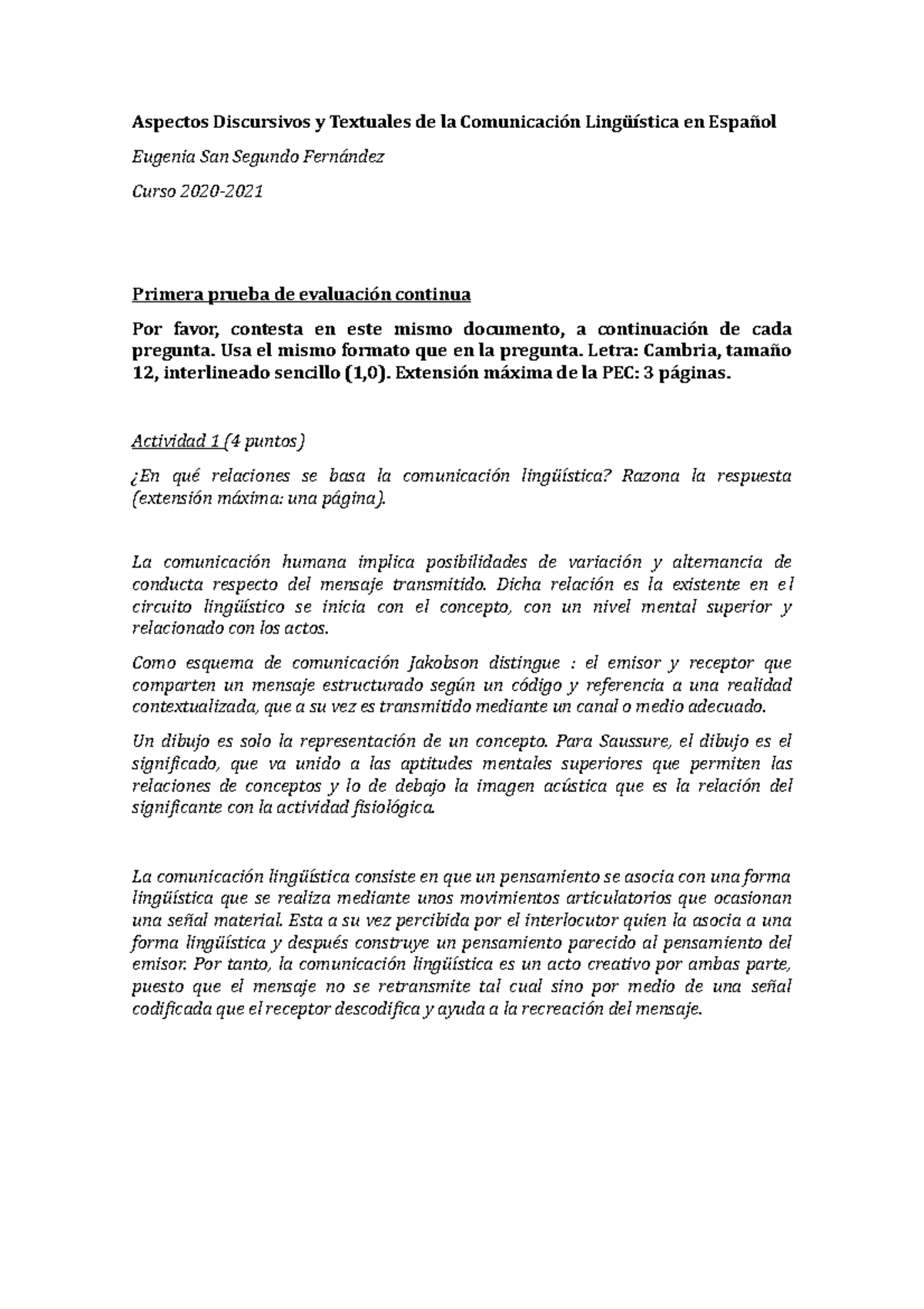 PEC 1 Aspectos Discursivos - Aspectos Discursivos y Textuales de la ...